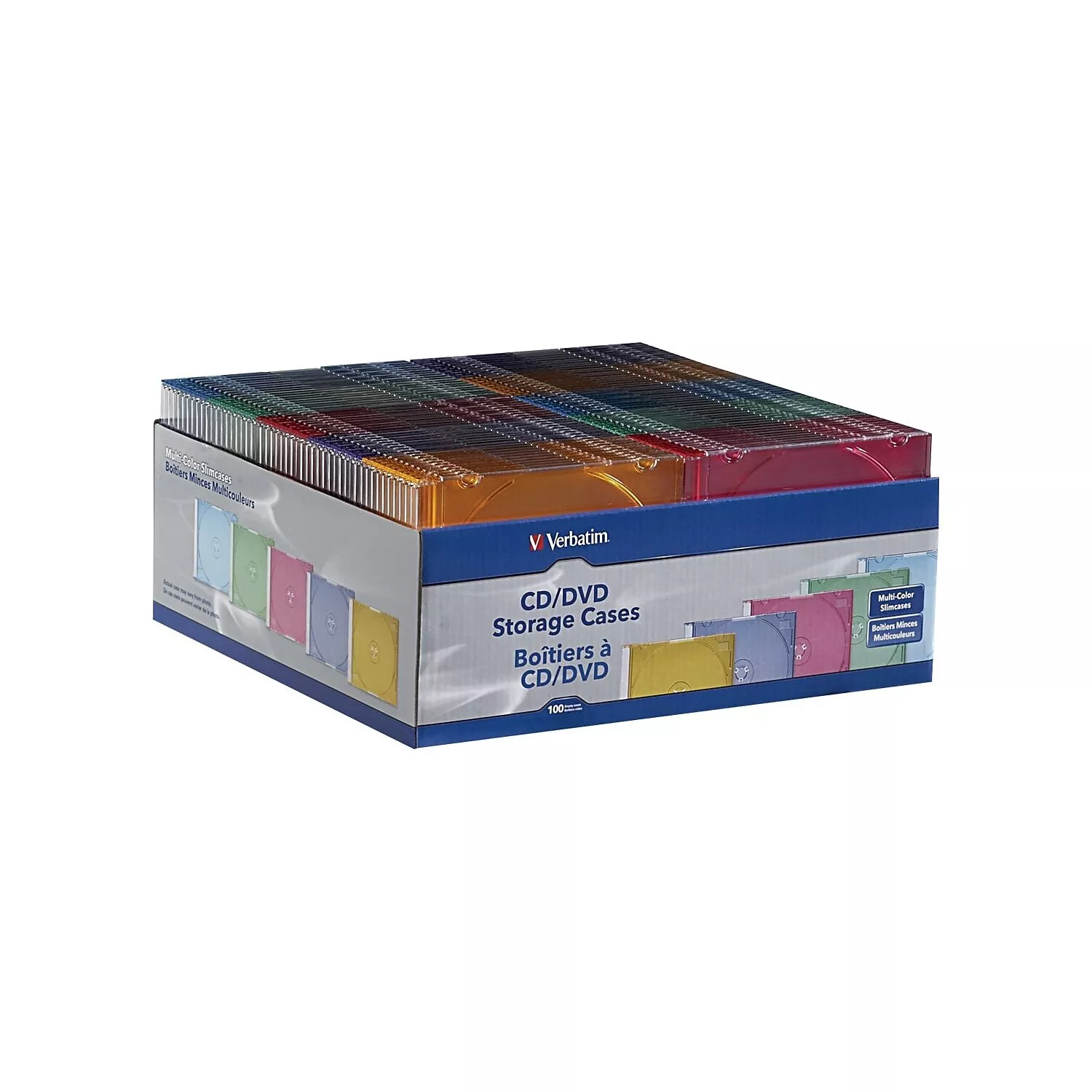 Verbatim Storage CD/DVD Slim Jewel Cases Assorted Colors 100/Pack ...