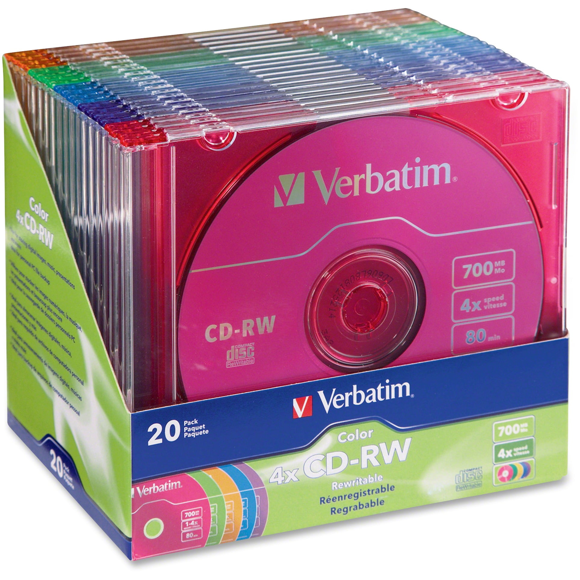 Verbatim CD-RW 700MB 2X-4X DataLifePlus with Color Branded Surface and ...