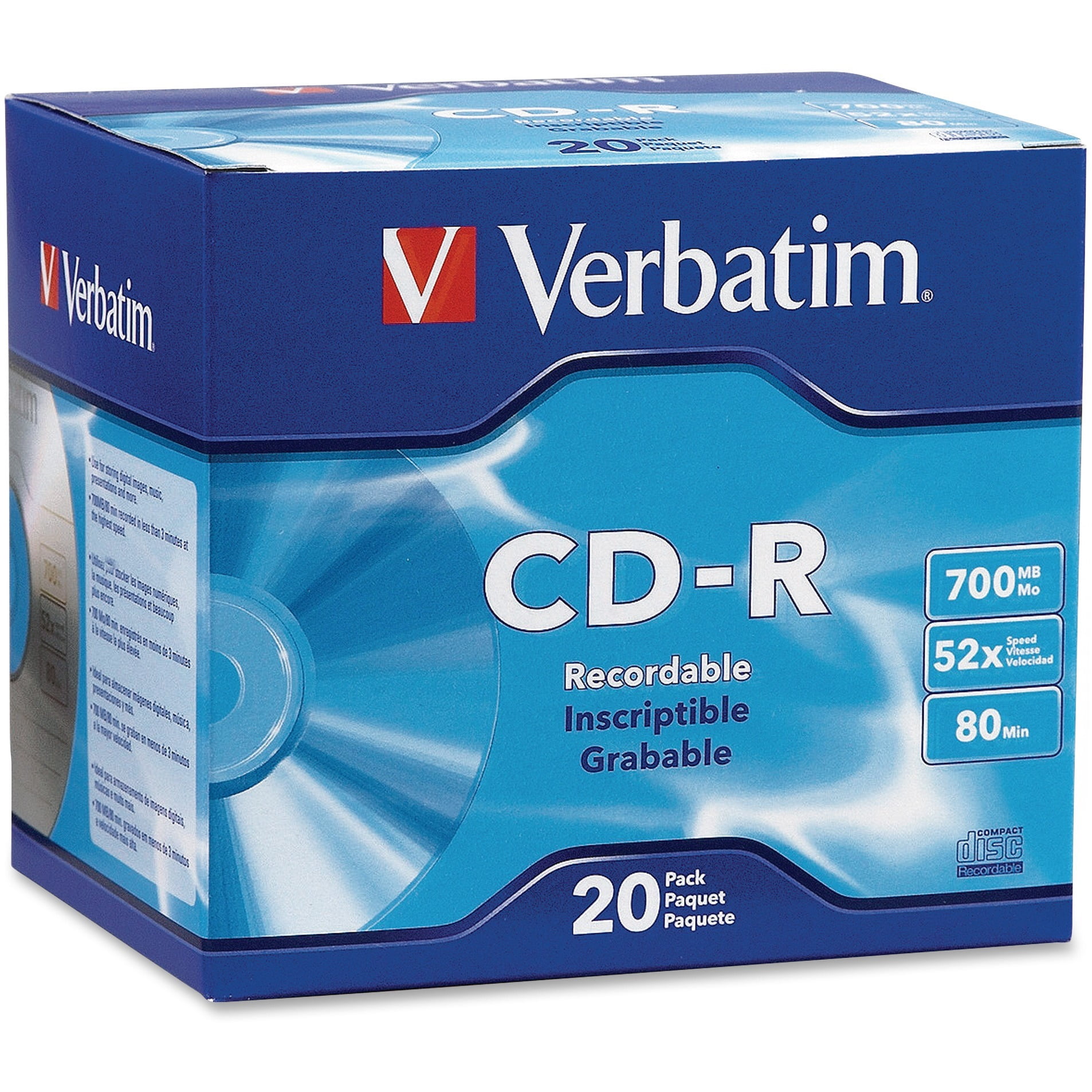 Verbatim, VER94936, 700MB Branded 52X Slim Case CD-R, 20: Electronics ...