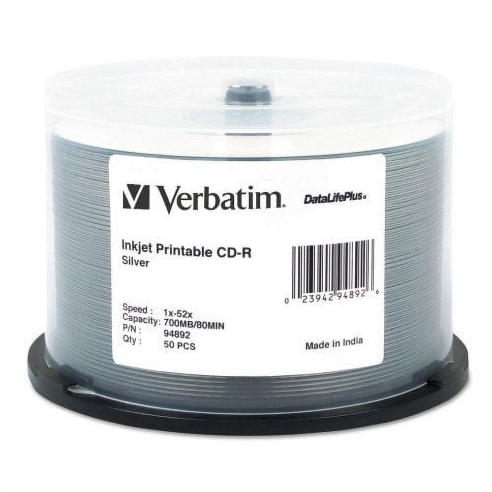 Verbatim-Verbatim CD-R Discs, Printable, 700MB/80min, 52x, Spindle, Silver, 50/Pack (94892 ...