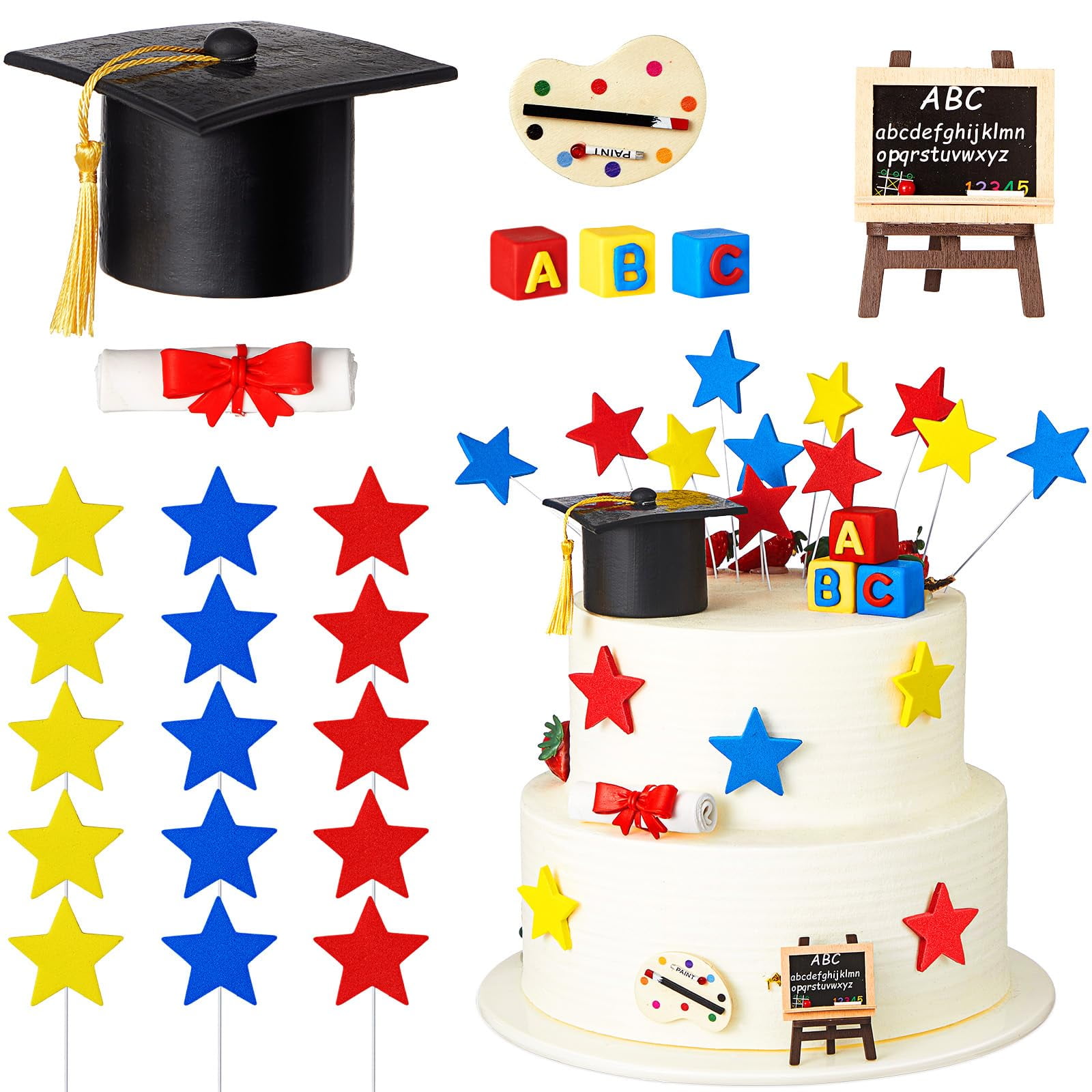 VercanMonth 48 Pcs 3D Kindergarten Graduation RST1 Cake Decorations ...