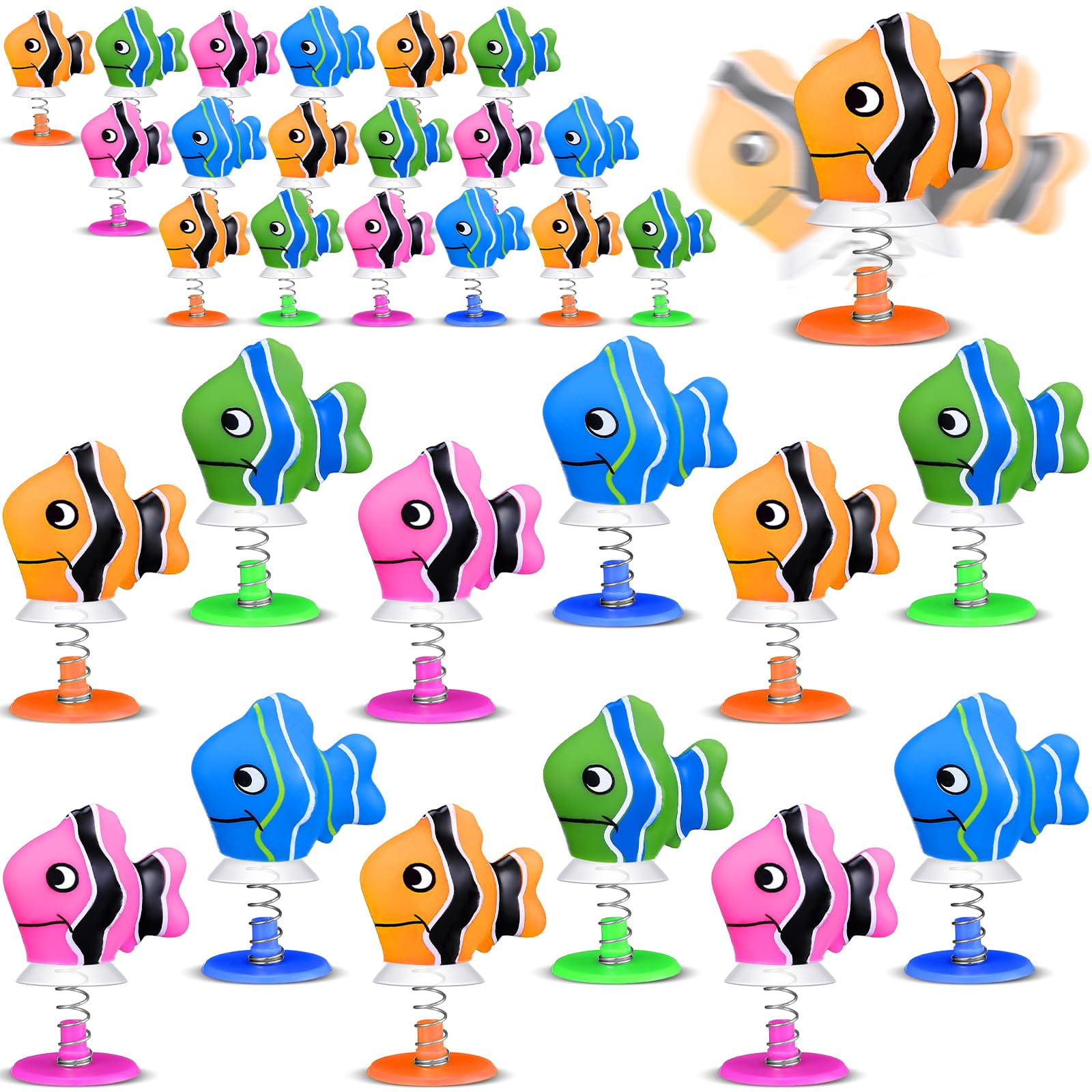 VercanMonth 48 Pcs Clown Fish Spring Launchers Toys for Kids Jumping ...