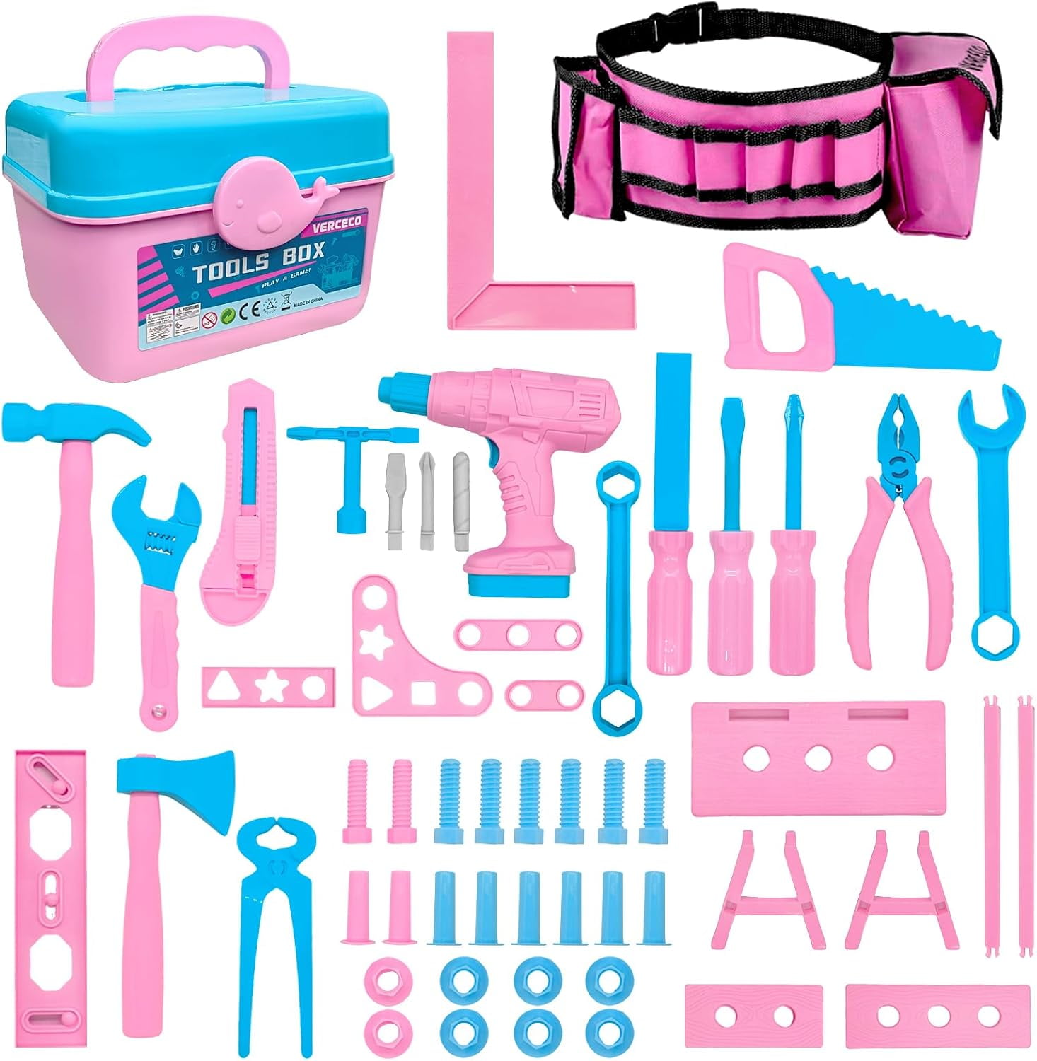 Verceco Kids Tool Set 55 PCS with Electronic Toy Drill, Pretend Play ...