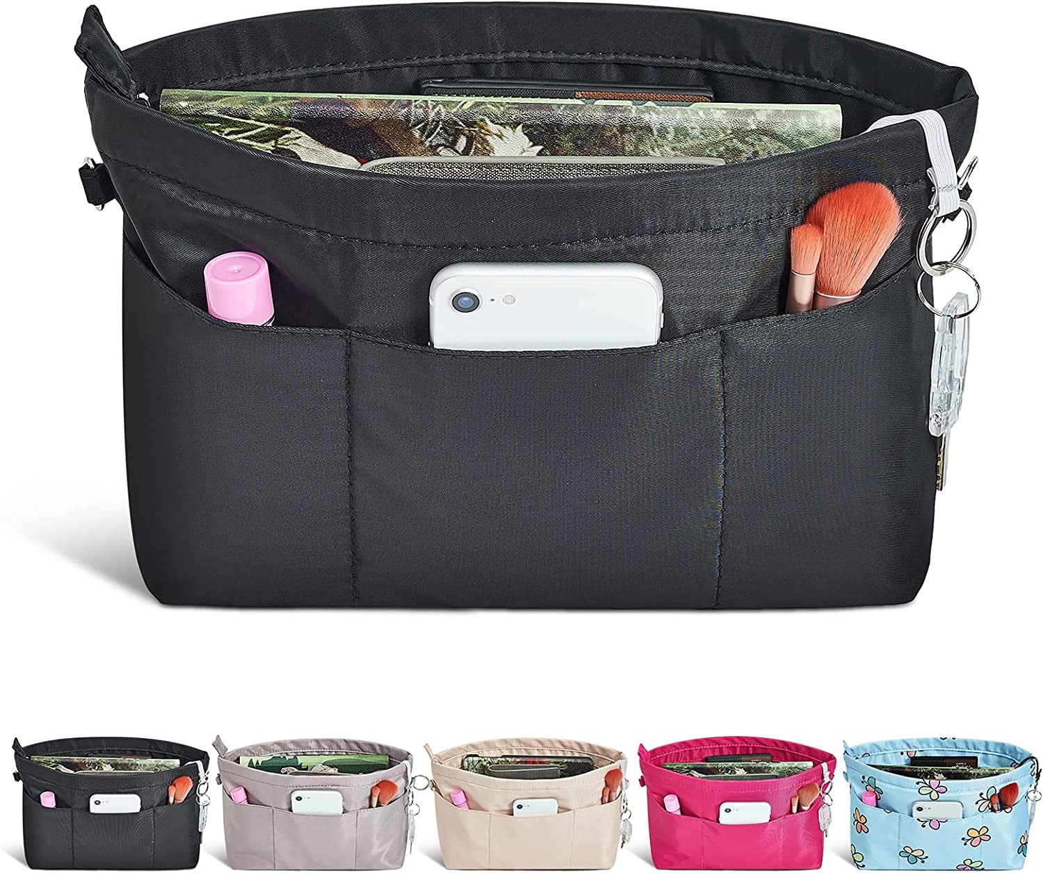 Vercord Premium Nylon Purse Organizer, Tote Insert, Bag in Bag, 13 Pockets, Black, XX-Large ...