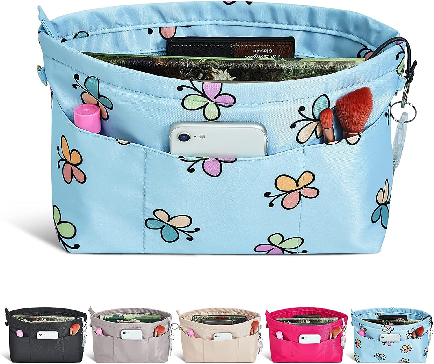 Vercord Premium Nylon Purse Organizer, Tote Insert, 13 Pockets, Blue ...
