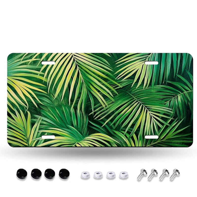 Verdant Tropical Leaf Palm Tree Green Pattern License Plate Frame ...