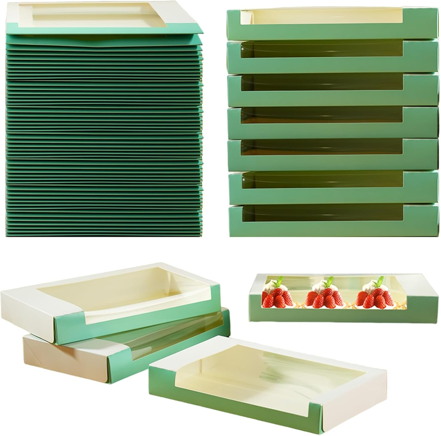 Verdelife 30 Pack, Green Cookie Boxes 9.45x5.31x1.38 Bakery Packaging ...