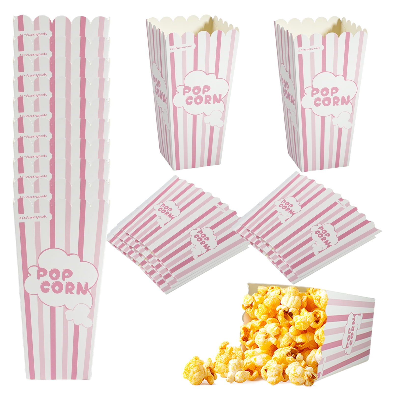 Verdelife 7.8in Popcorn Boxes Pink Stripes Popcorn Bucket Large ...