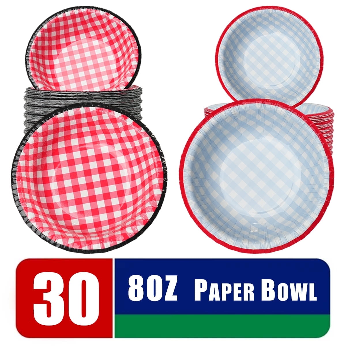 Verdelife 8oz 30 Count Disposable Paper Bowls Plaid Red & Blue, Bowl ...
