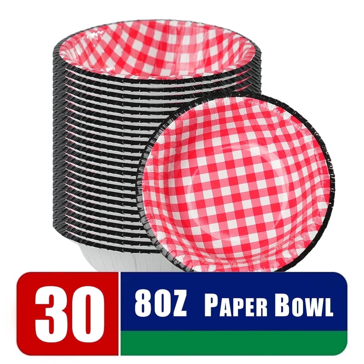Verdelife 8oz 30 Count Disposable Paper Bowls Plaid Red & Blue ...