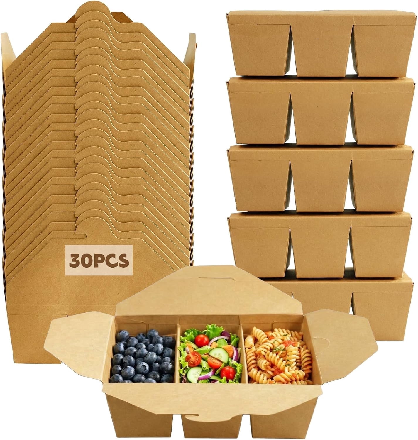 Disposable Take Out Food Container(3 Compartment), 30 Pack 50 oz Paper ...