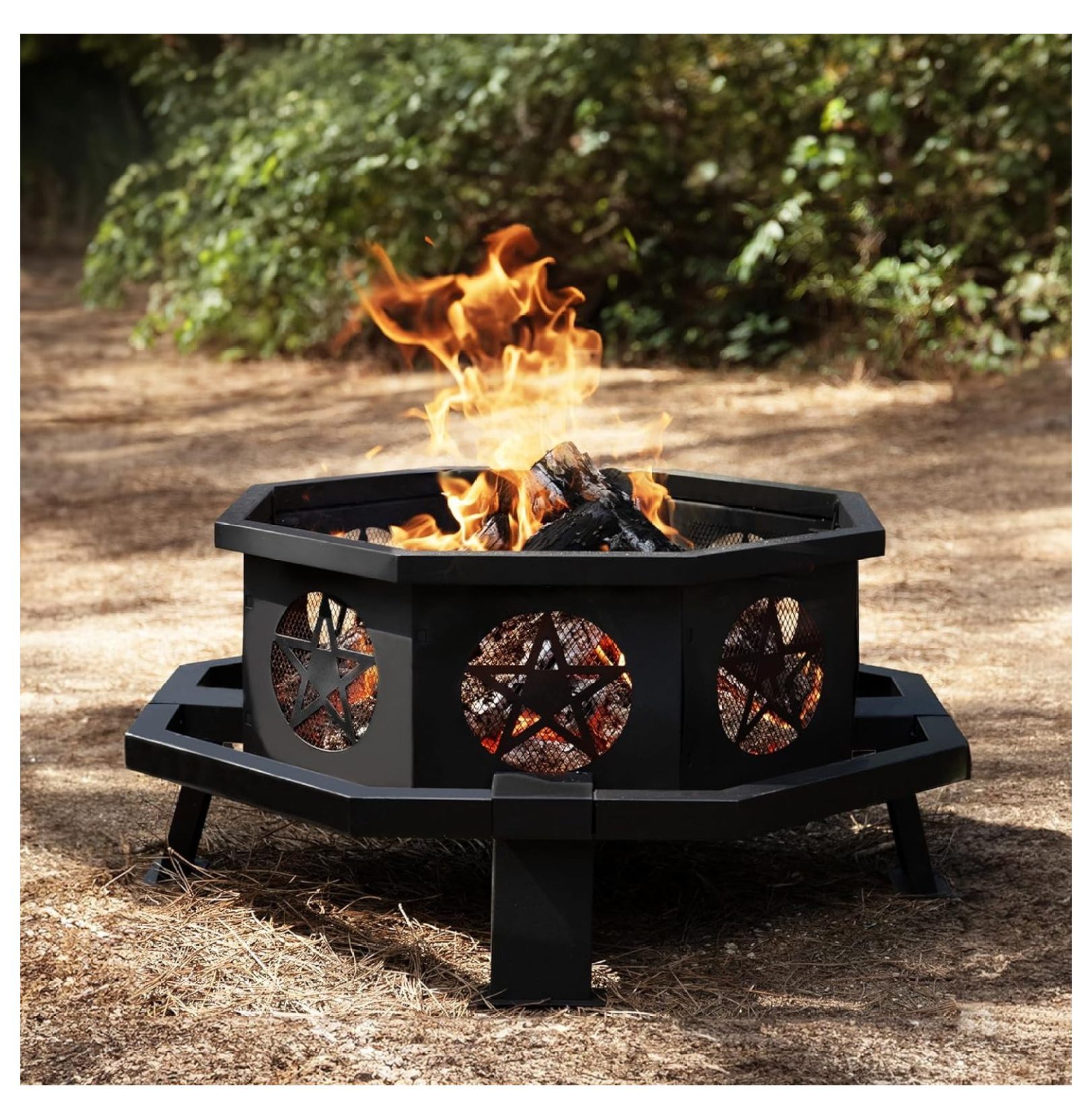 Verdelxue 35 Inch Octagonal with Cooking Grill,Outdoor Wood Burning for ...