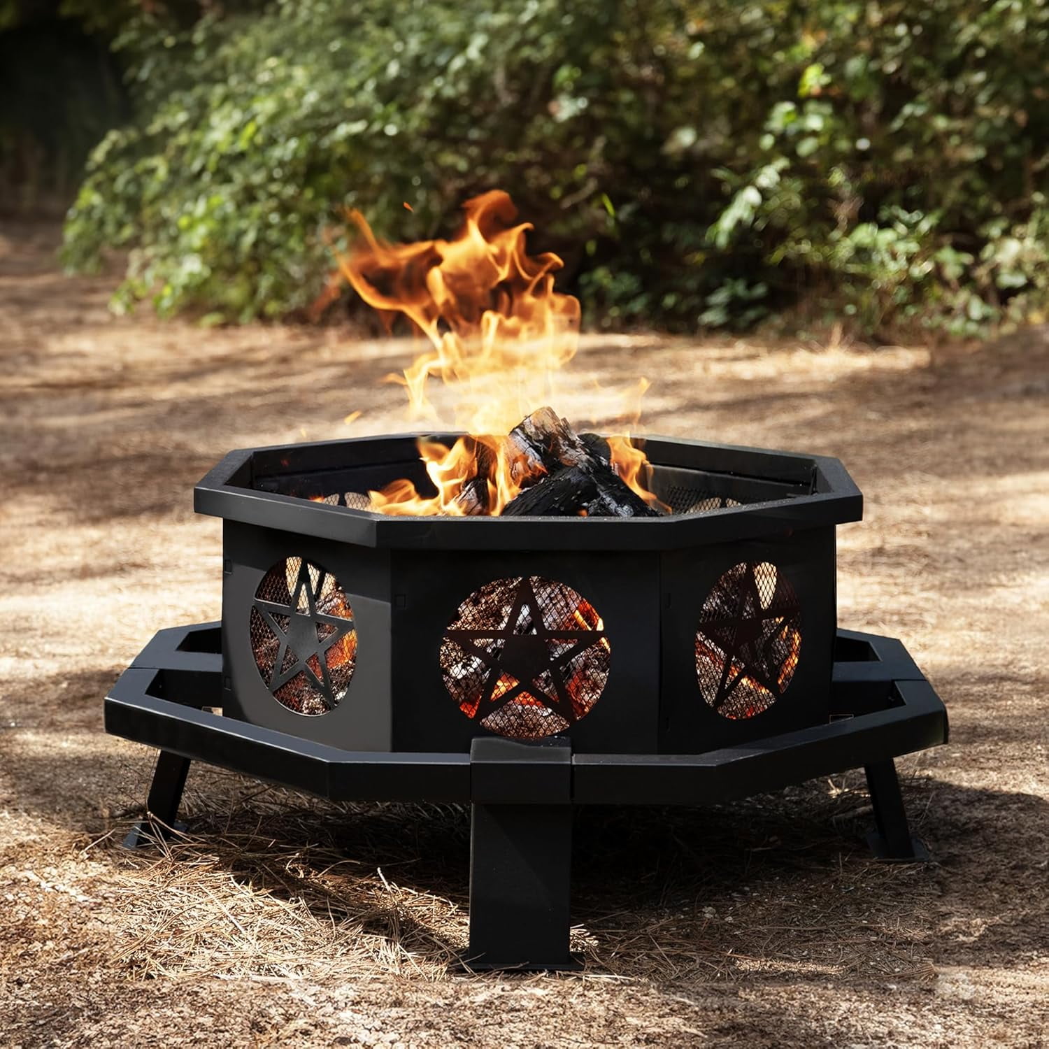 Verdelxue 35 Inch Octagonal Fire Pit with Cooking Grill,Outdoor Wood ...