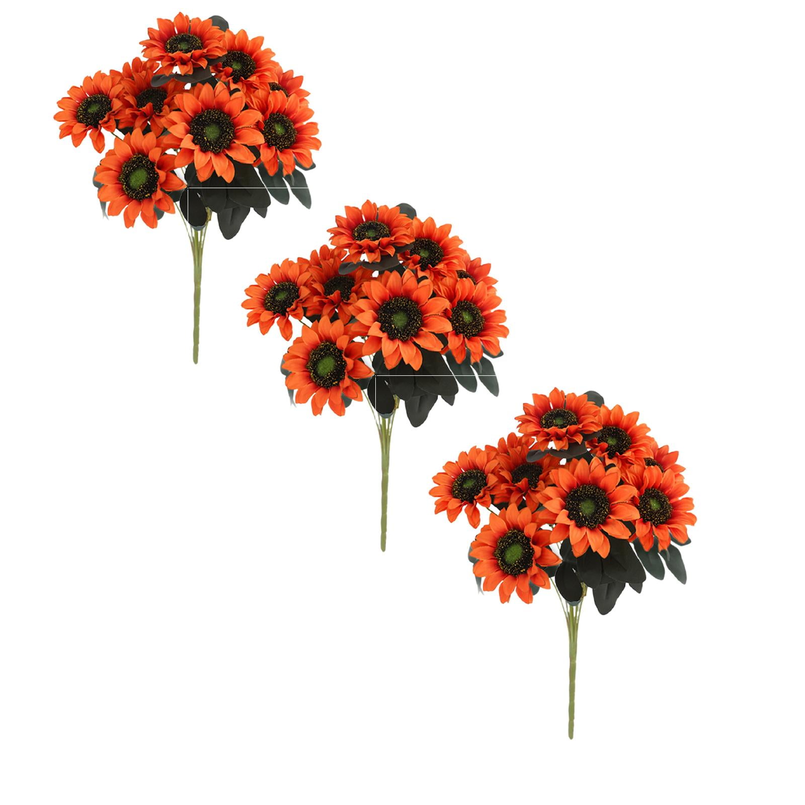 Verdsylv Artificial Sunflower Bouquet, 3 Bundles 9-Headed Orange ...