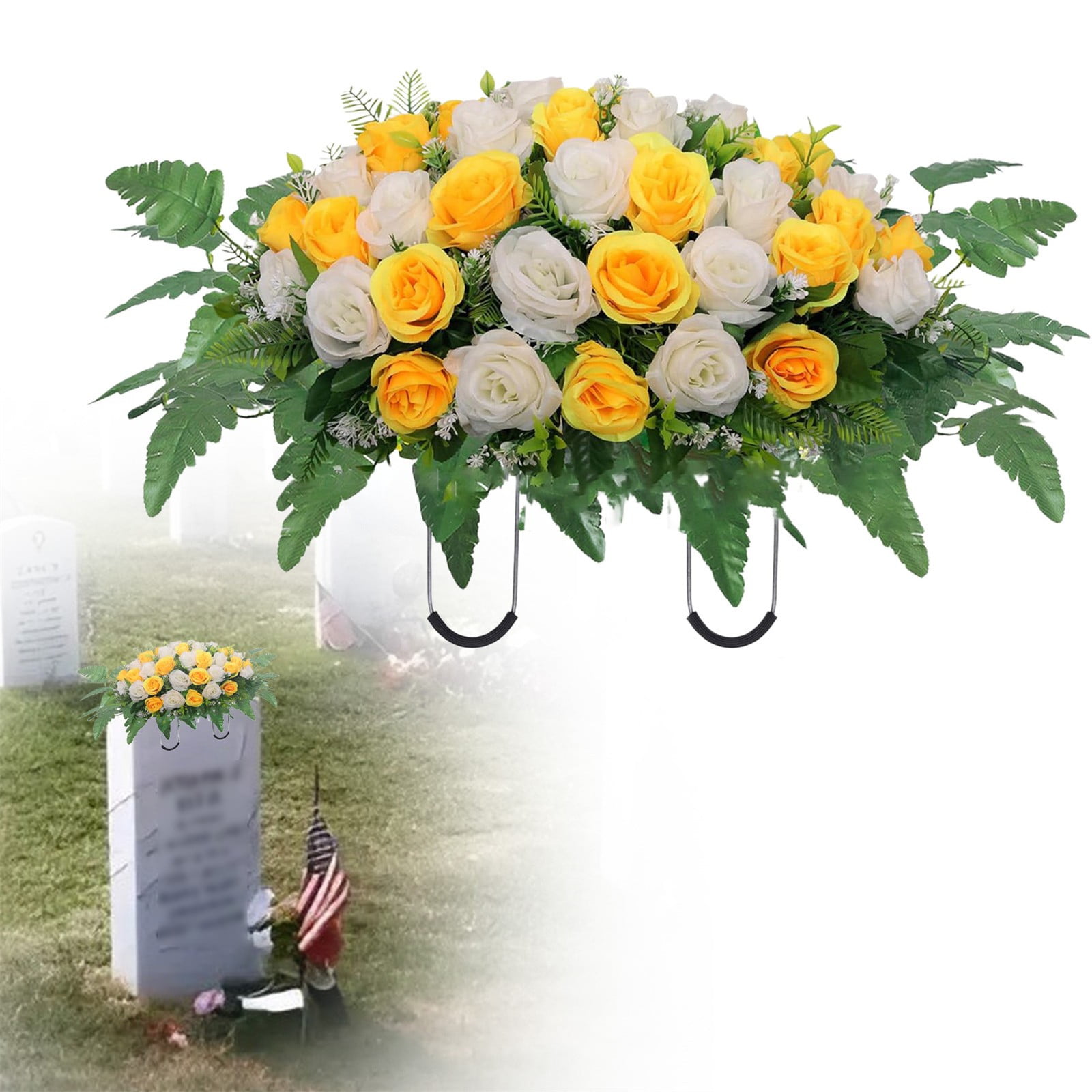 Verdsylv Headstone Decor, Memorial Flower Saddle Arrangement - Fade ...