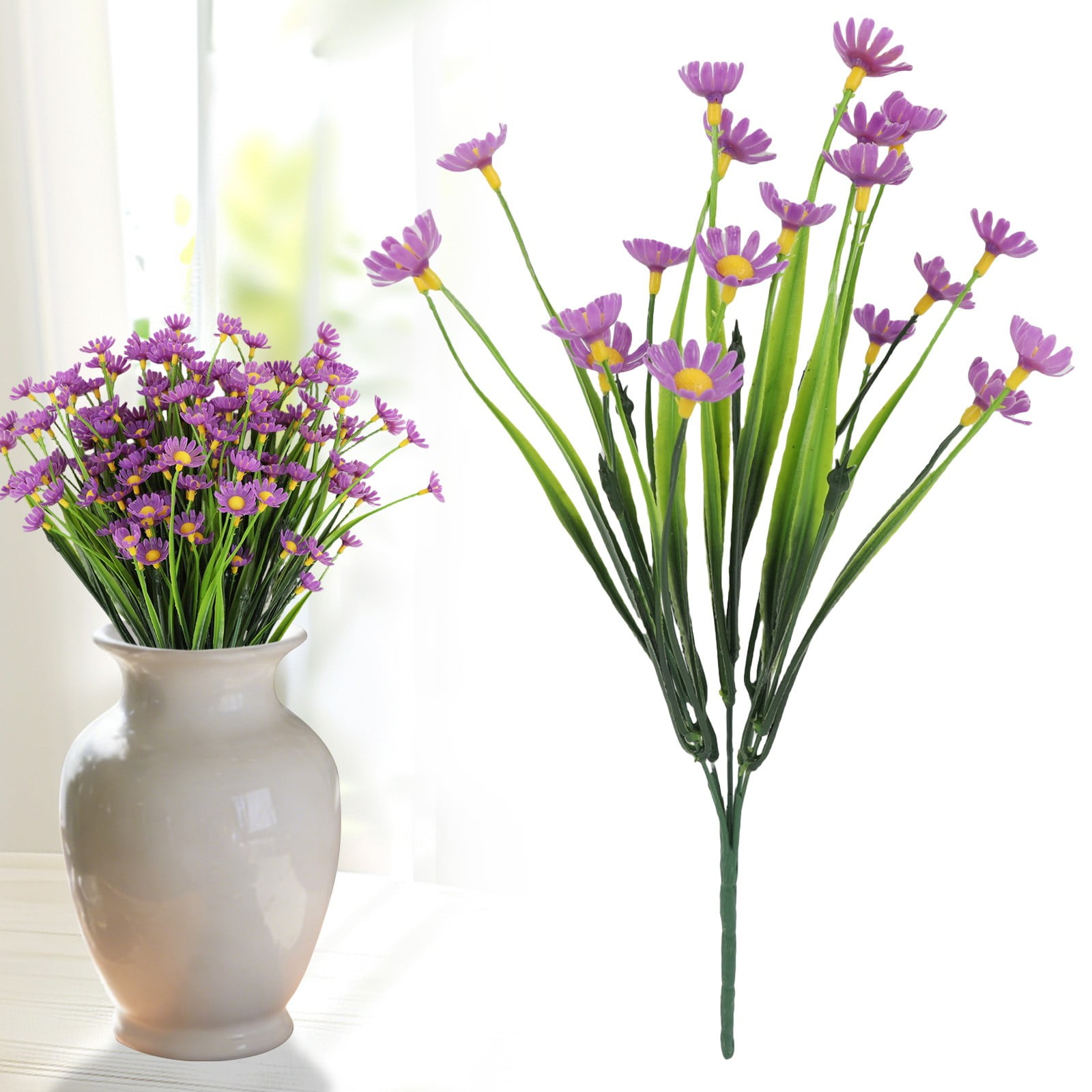 Verdsylv Plastic Memorial Flower Bouquet, Artificial Chrysanthemum for ...