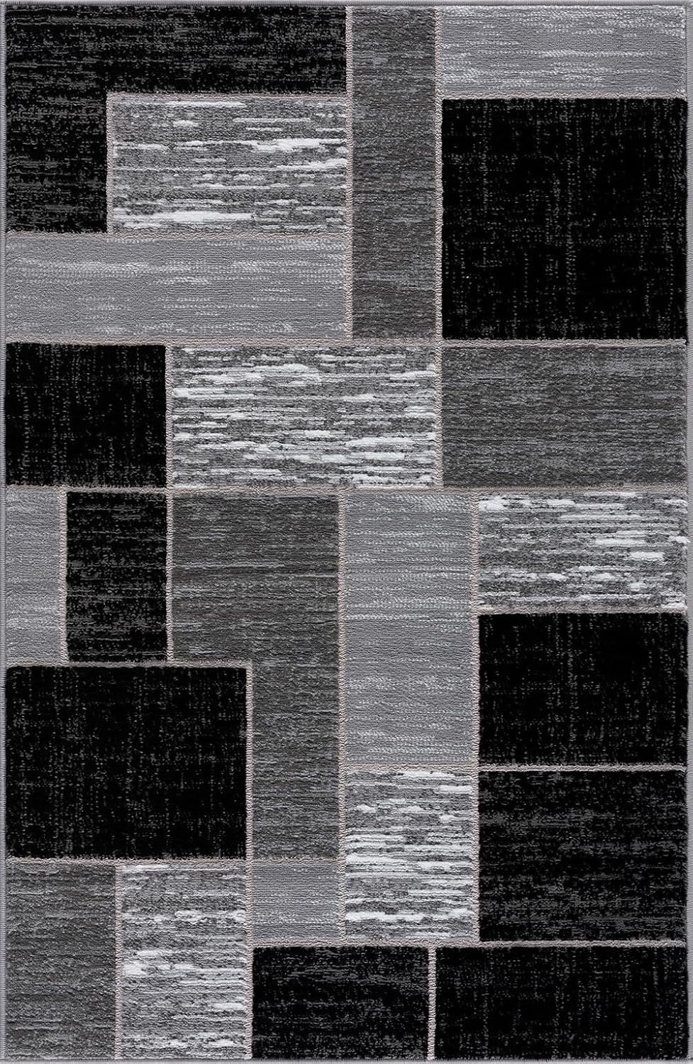 Verena Geometric Area Rug Black Grey 5' x 7' Medium Area Rugs Carpet for Living Room, Bedroom ...