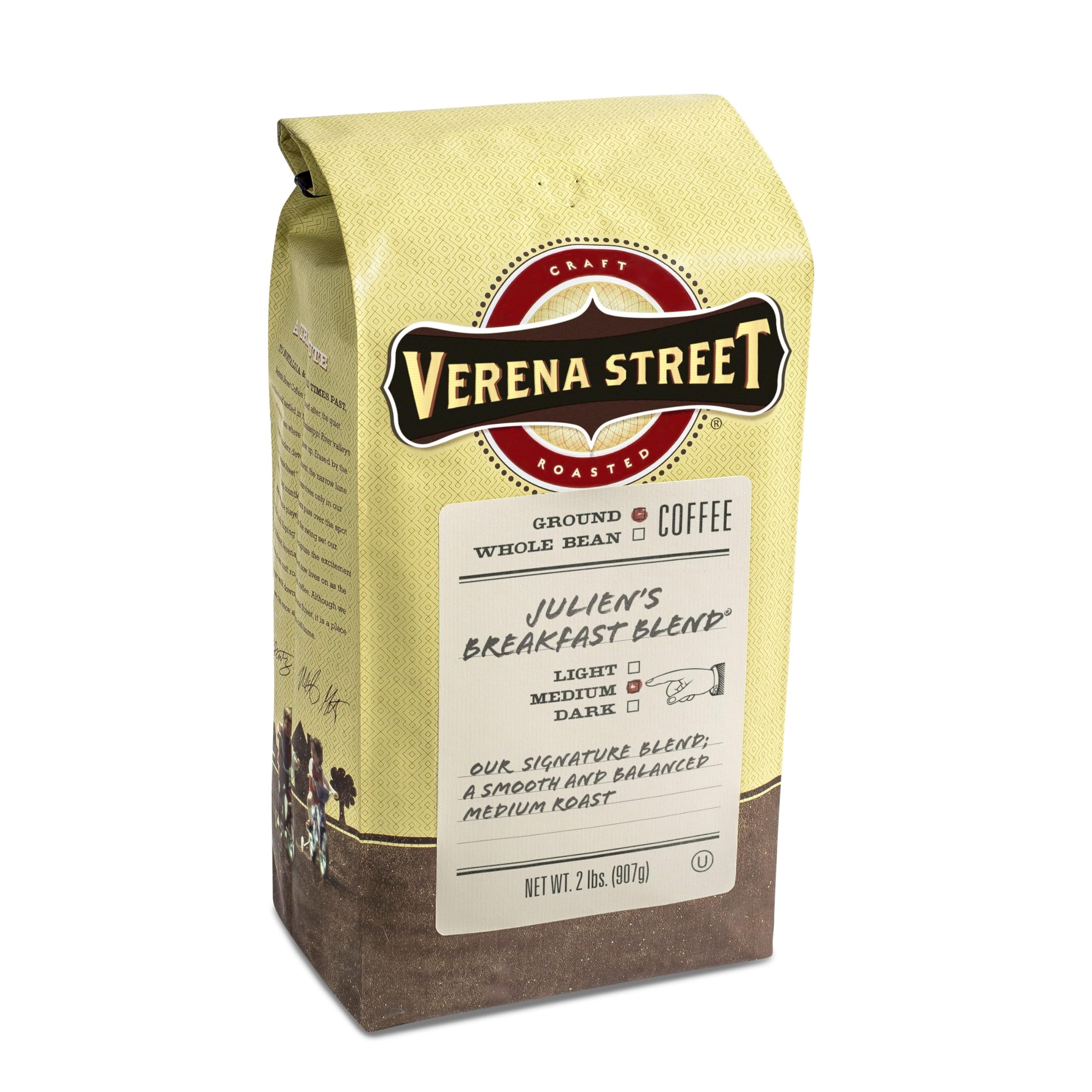 Verena Street 2 Pound Ground Coffee, Medium Roast, Julien's Breakfast Blend, Rainforest Alliance ...