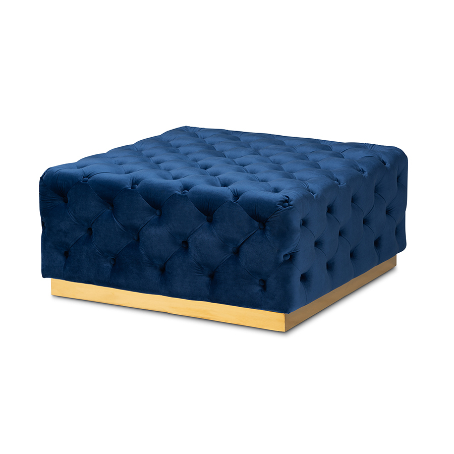 Verene Glam and Luxe Royal Blue Velvet Fabric Upholstered Gold Finished ...