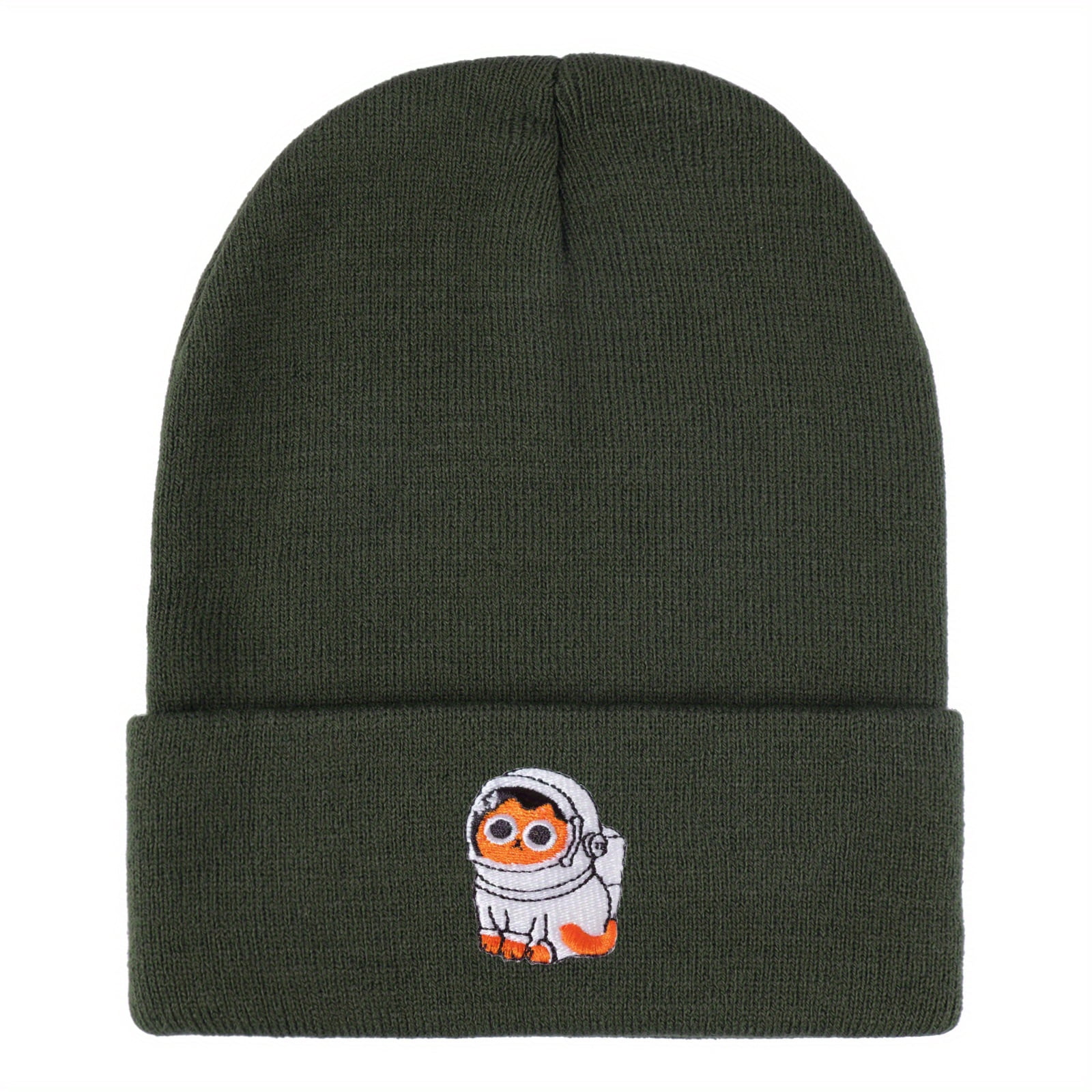 Vergiac Astronaut Orange Cat Embroidered Acrylic Knit Beanie, Unisex ...