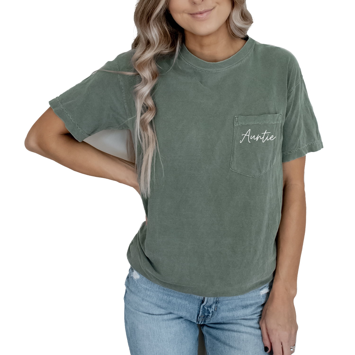 Verita Culture Auntie Cursive Pocket Shirts Aunt Tops Tees Casual Short ...