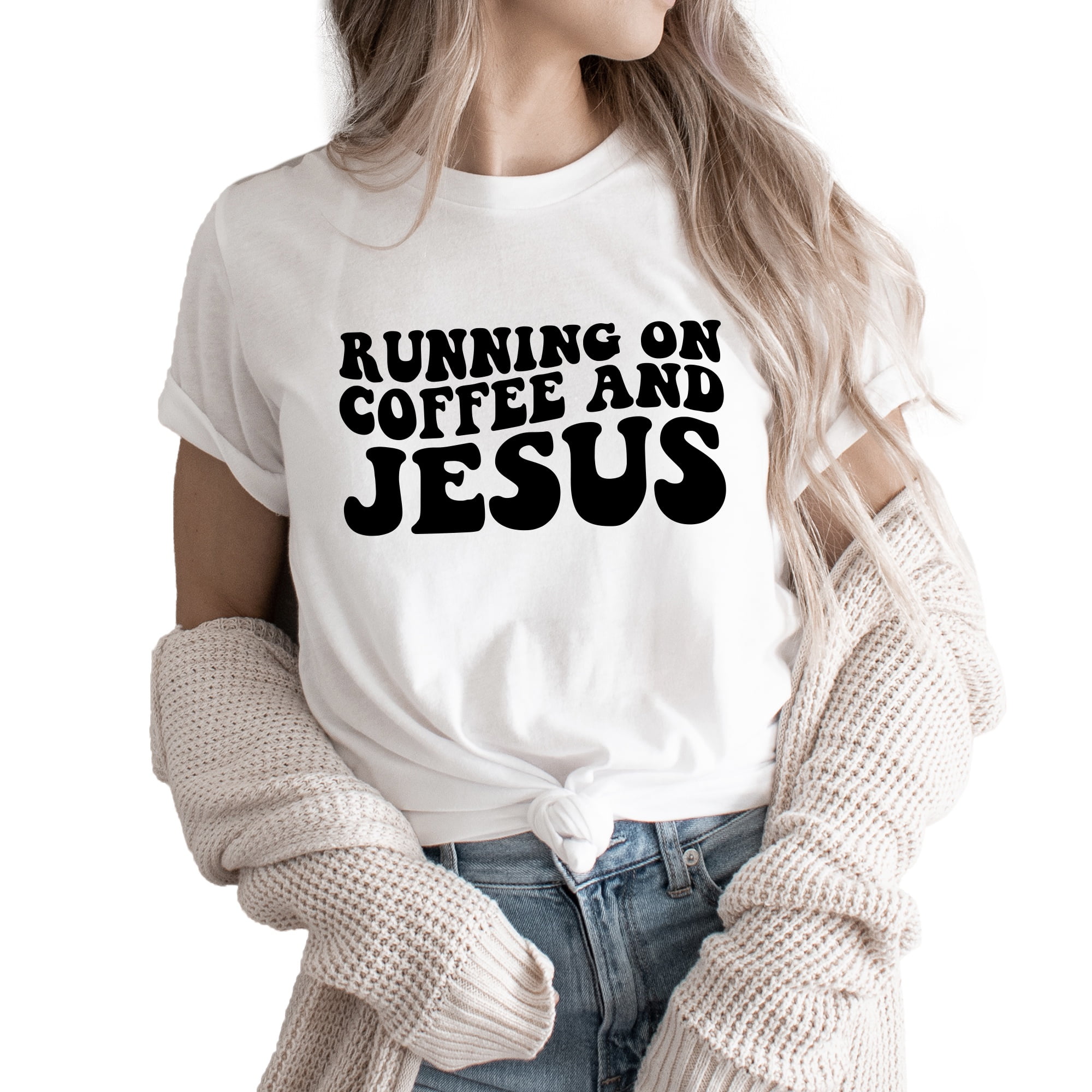 Verita Culture Running On Coffee And Jesus T-shirt Letter Print T-shirt ...