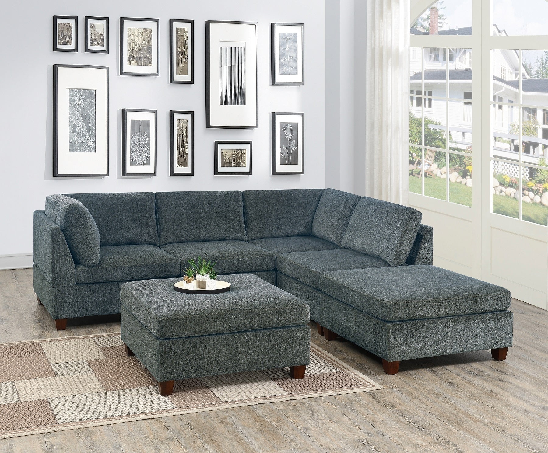 Verma Grey Chenille Modular Sectional 6pc Set 2x Corner Wedge 2x ...