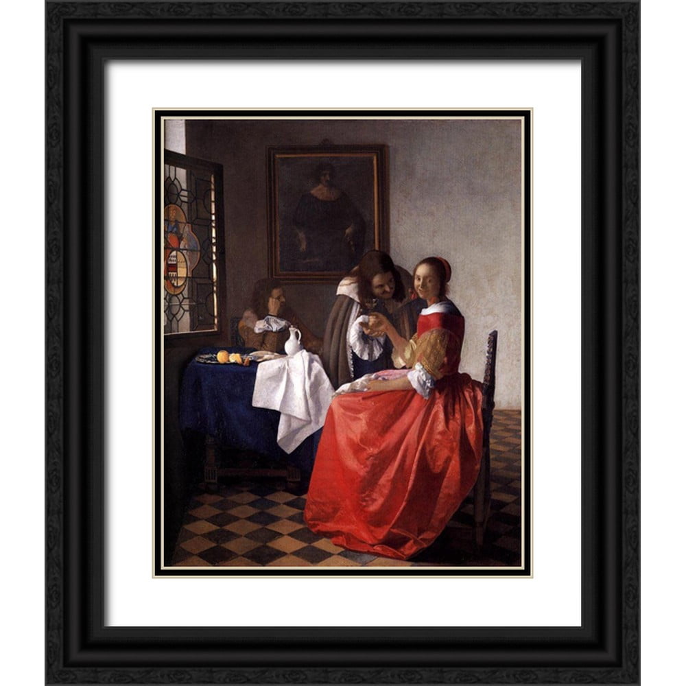 Vermeer, Johannes 12x14 Black Ornate Wood Framed with Double Matting ...