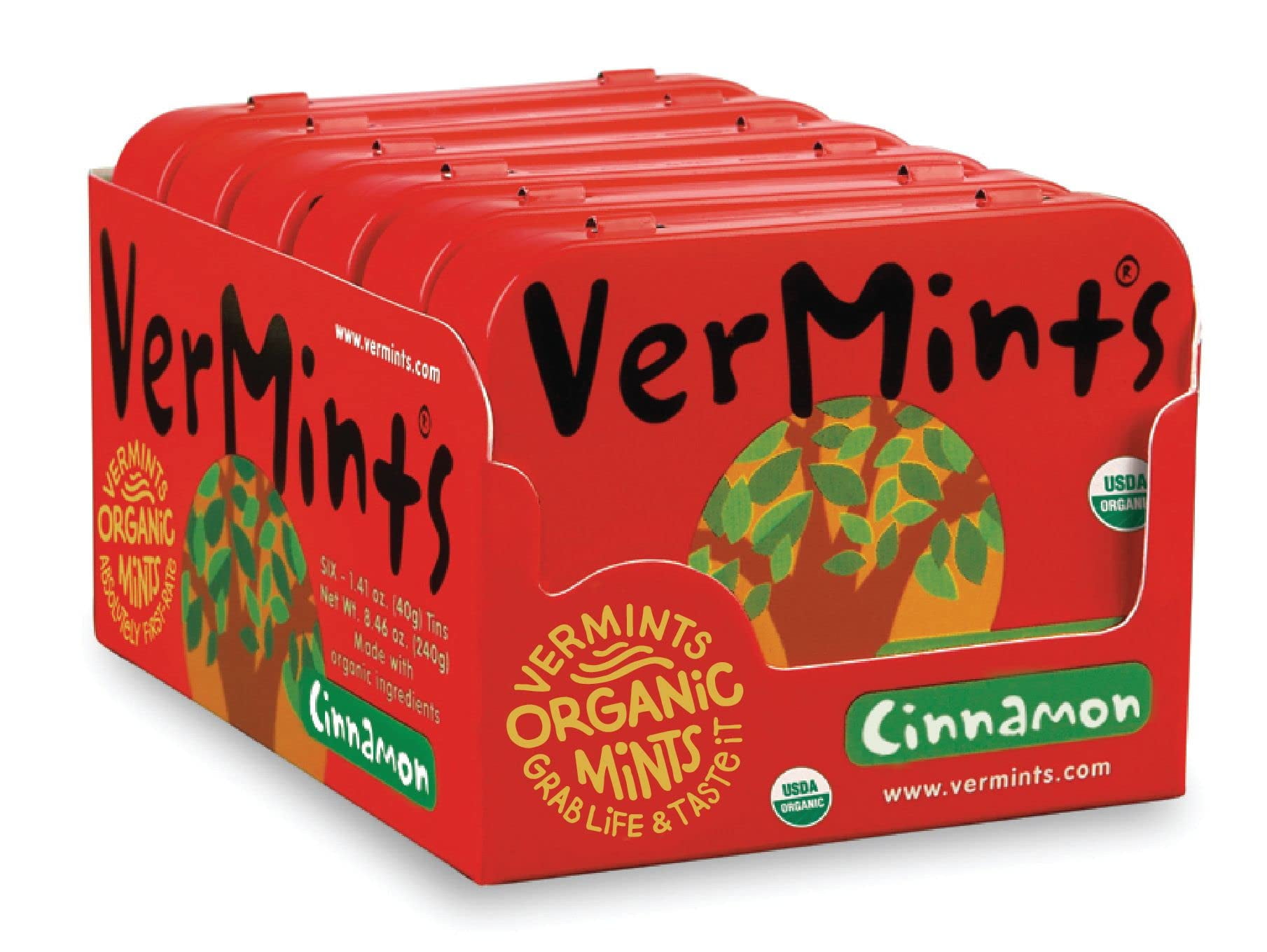 Vermints, Organic Mints 1.41oz Tins Pack of Red, Cinnamon, 8.46 Ounce ...