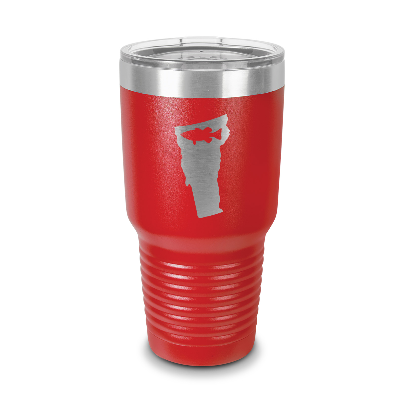 Vermont Bass Tumbler 30 oz - Laser Engraved w/ Clear Lid - Stainless ...