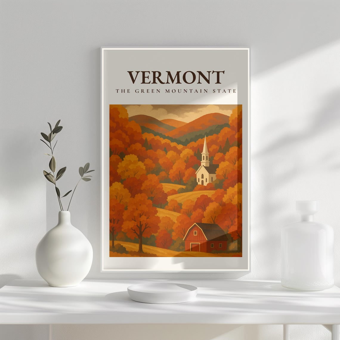 Vermont Fall Foliage Wall Art Rustic Autumn Landscape Poster With ...