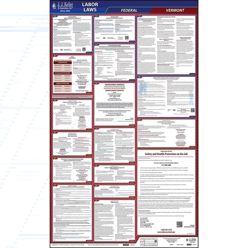 Vermont Labor Law Poster, All-in-One Compliant VT State & Federal ...