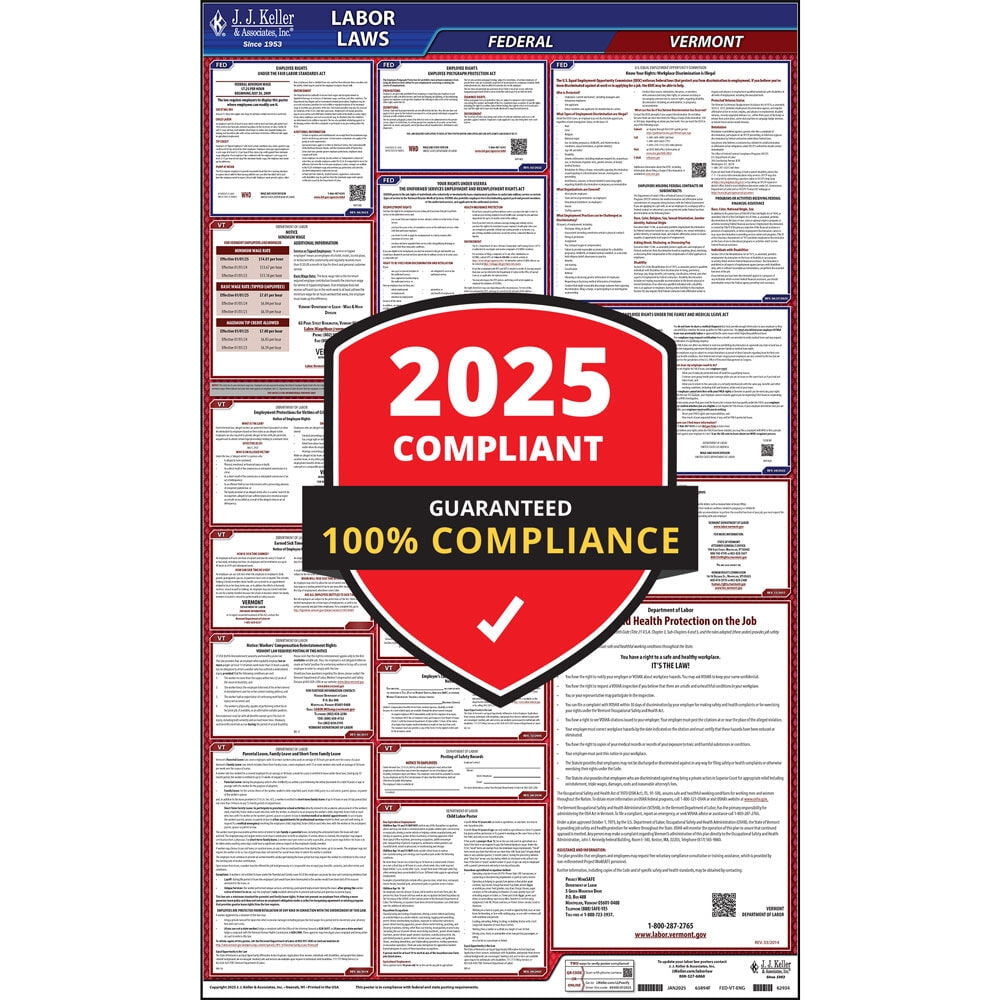 Vermont Labor Law Poster, All-in-One Compliant VT State & Federal ...
