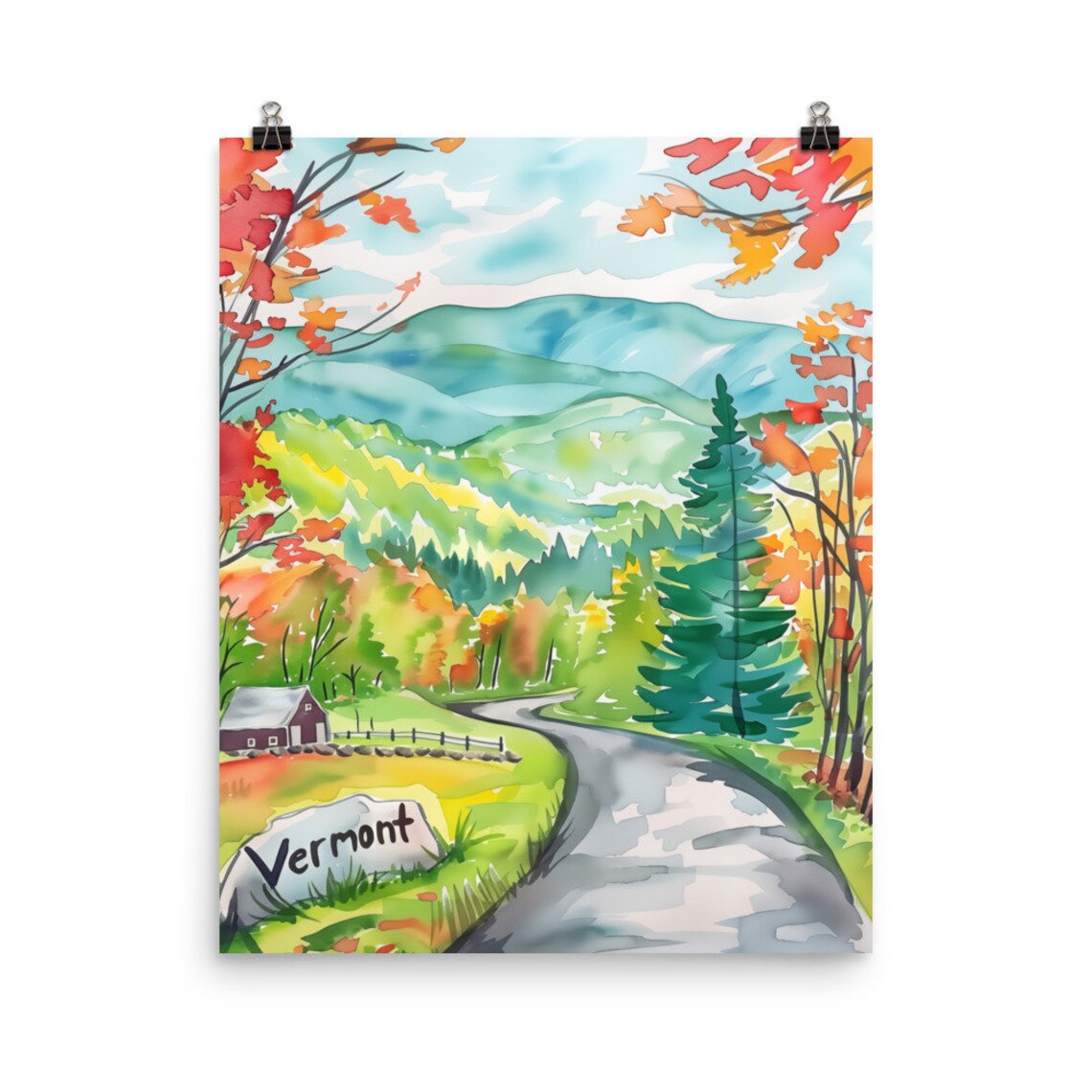 Vermont Landscape Print, Green Mountain Wall Art, Fall Foliage Print ...