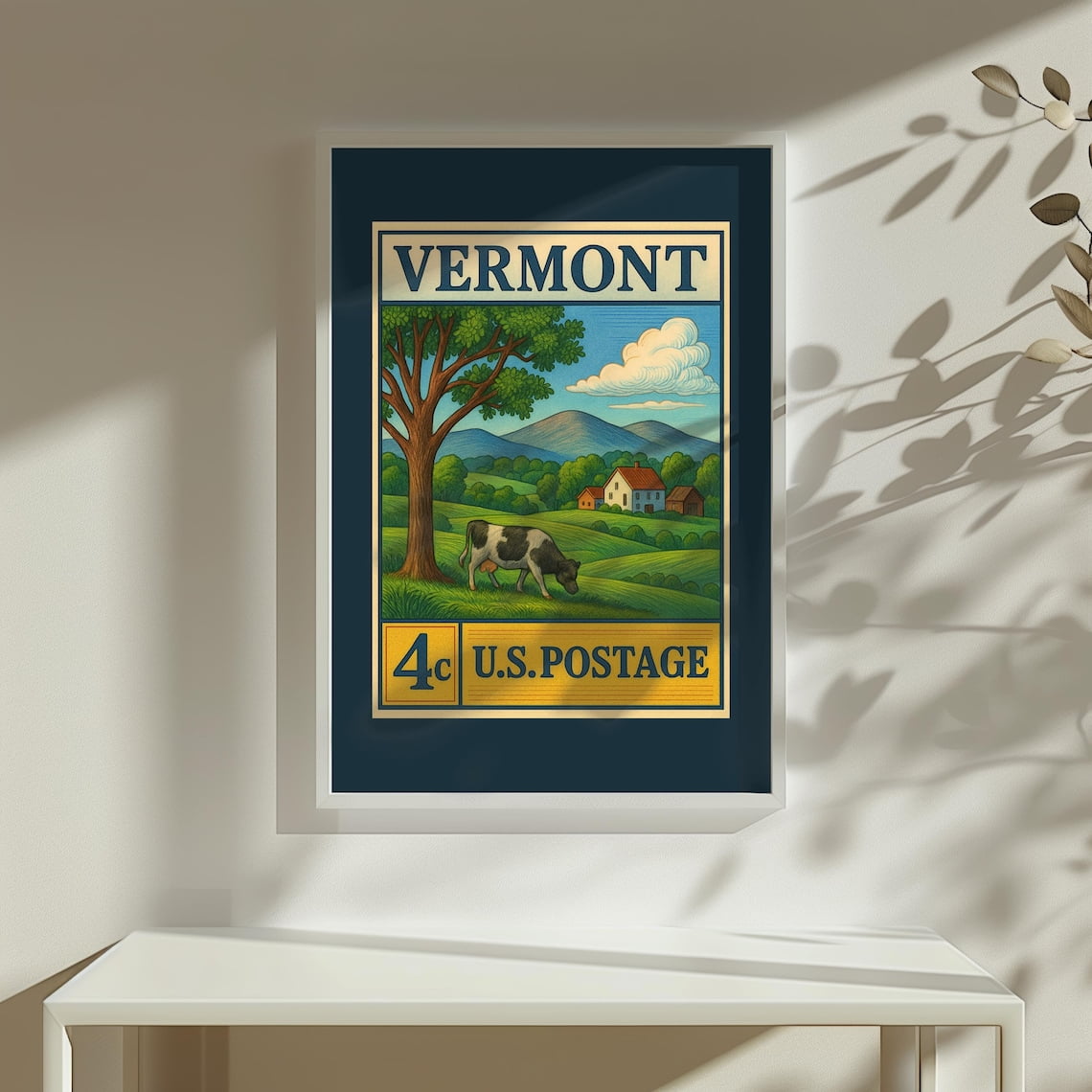 Vermont Postage Stamp Poster Vintage Style Us State Travel Poster Mid ...
