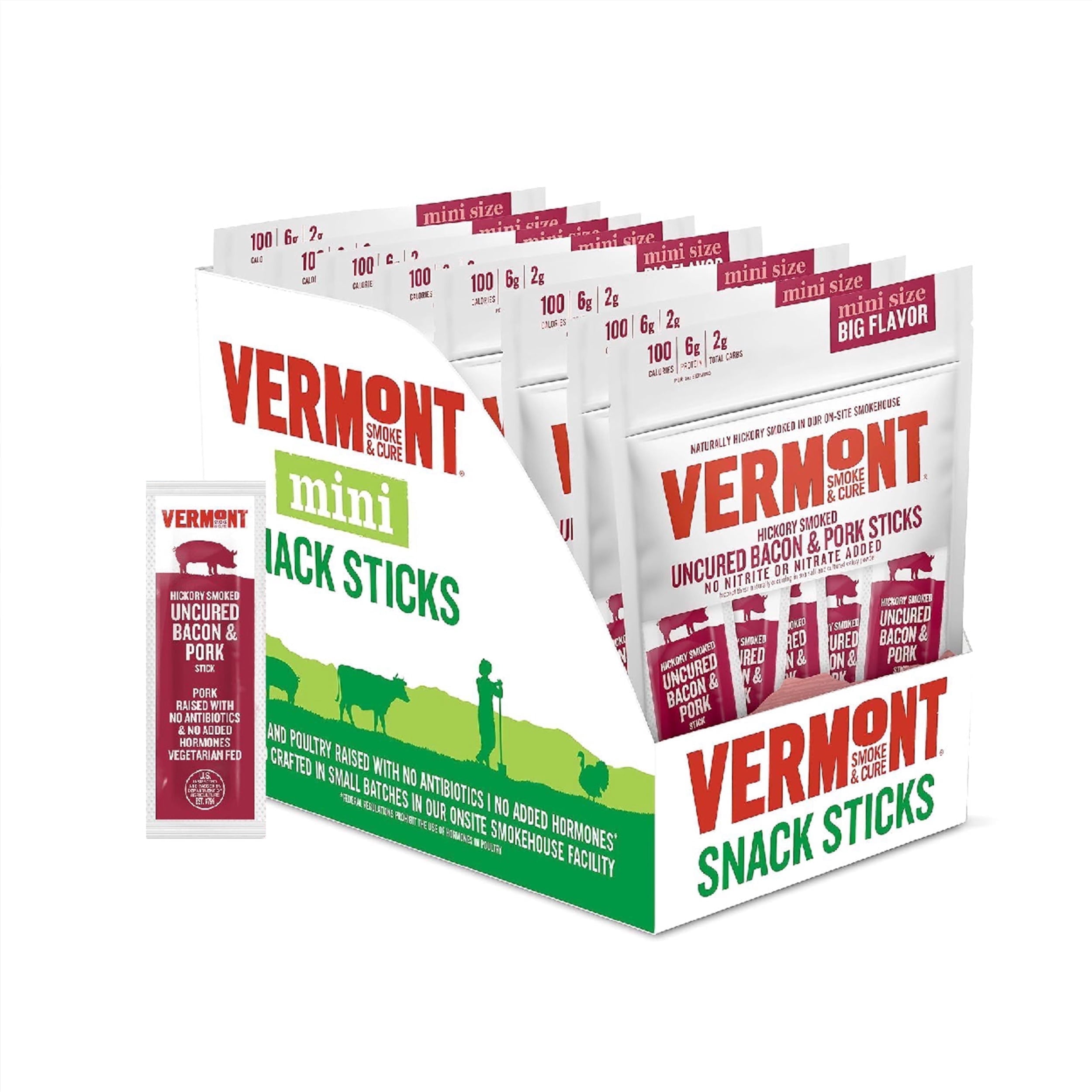 Vermont Smoke & Cure Bacon Pork Mini Meat Sticks .5oz Individually ...