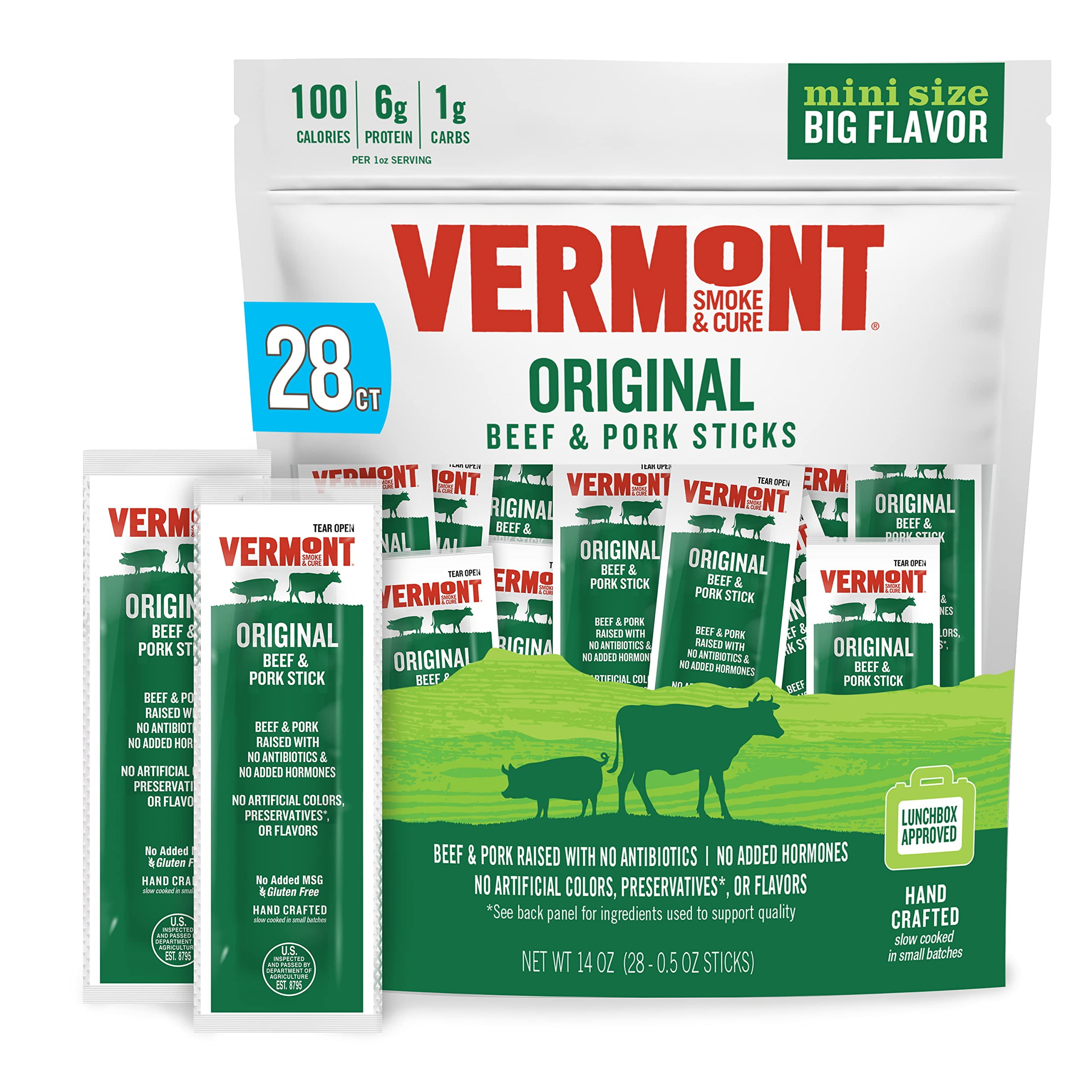 Vermont Smoke & Cure Meat Sticks - Original Beef & Pork Sticks Protein ...