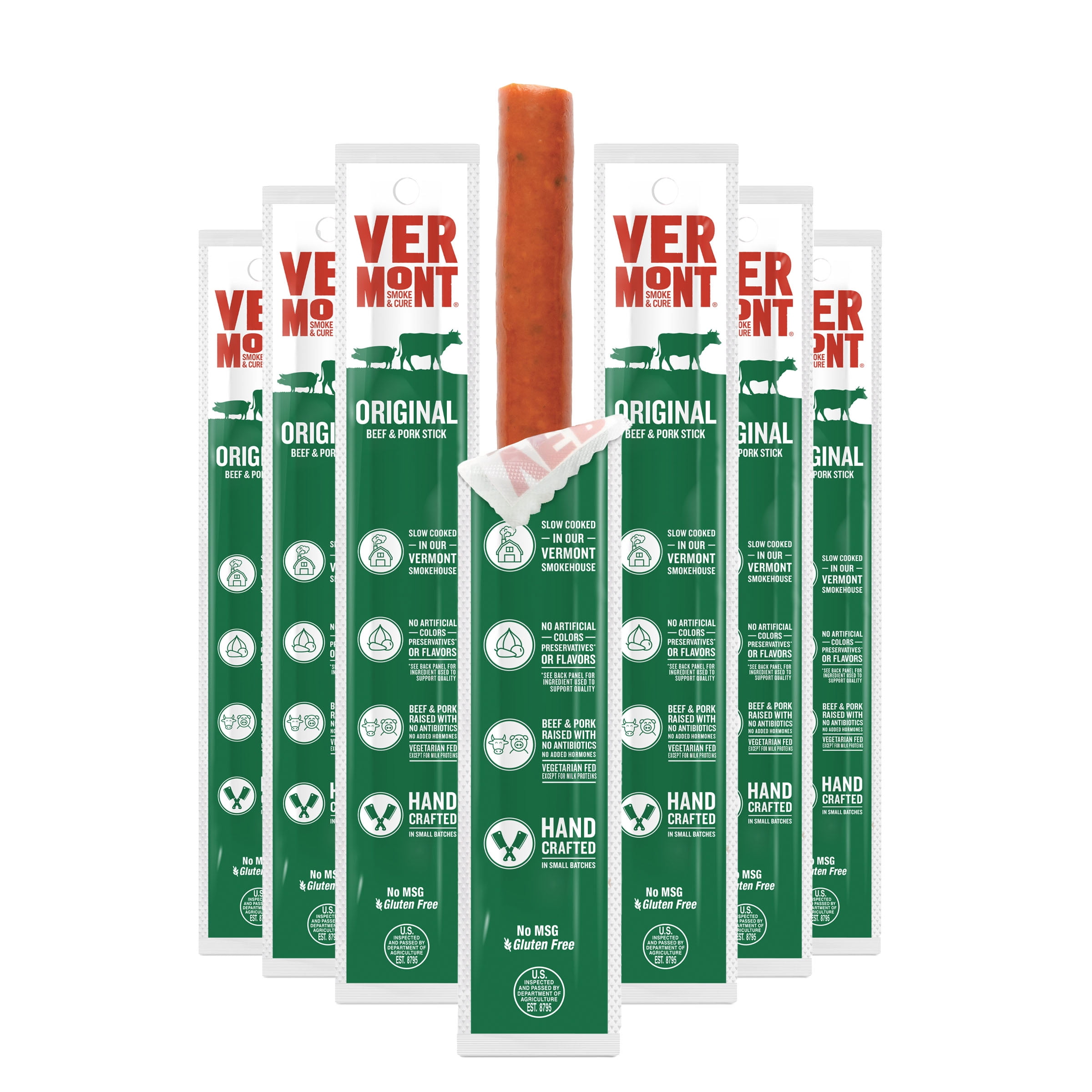 Vermont Smoke & Cure Original Beef Pork Meat Sticks, 1oz, 24Ct, Protein ...