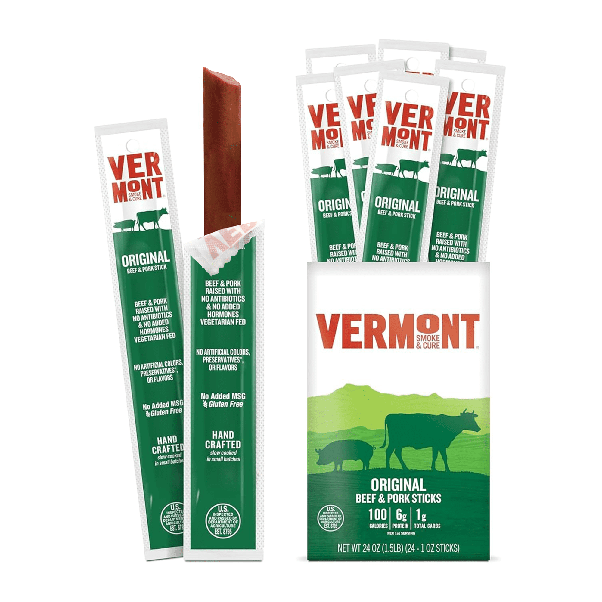 Vermont Smoke & Cure Beef & Pork Jerky Sticks, 1oz, 24ct - Original ...