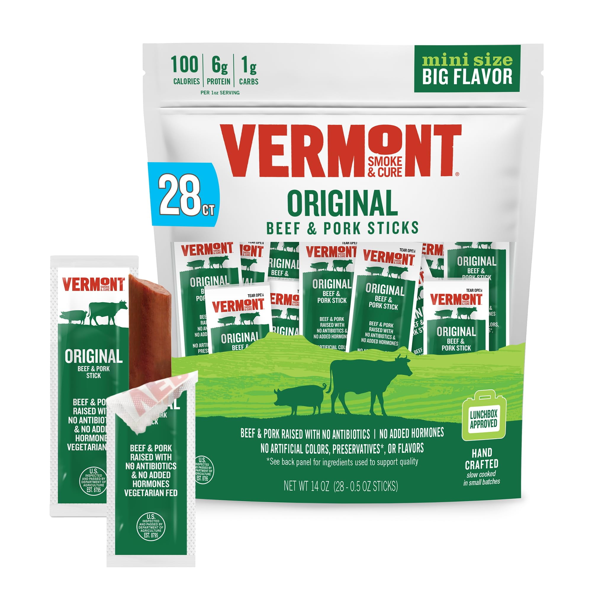 Vermont Smoke & Cure TMA2 Meat Sticks - Original Beef & Pork Sticks Protein Snacks, No ...