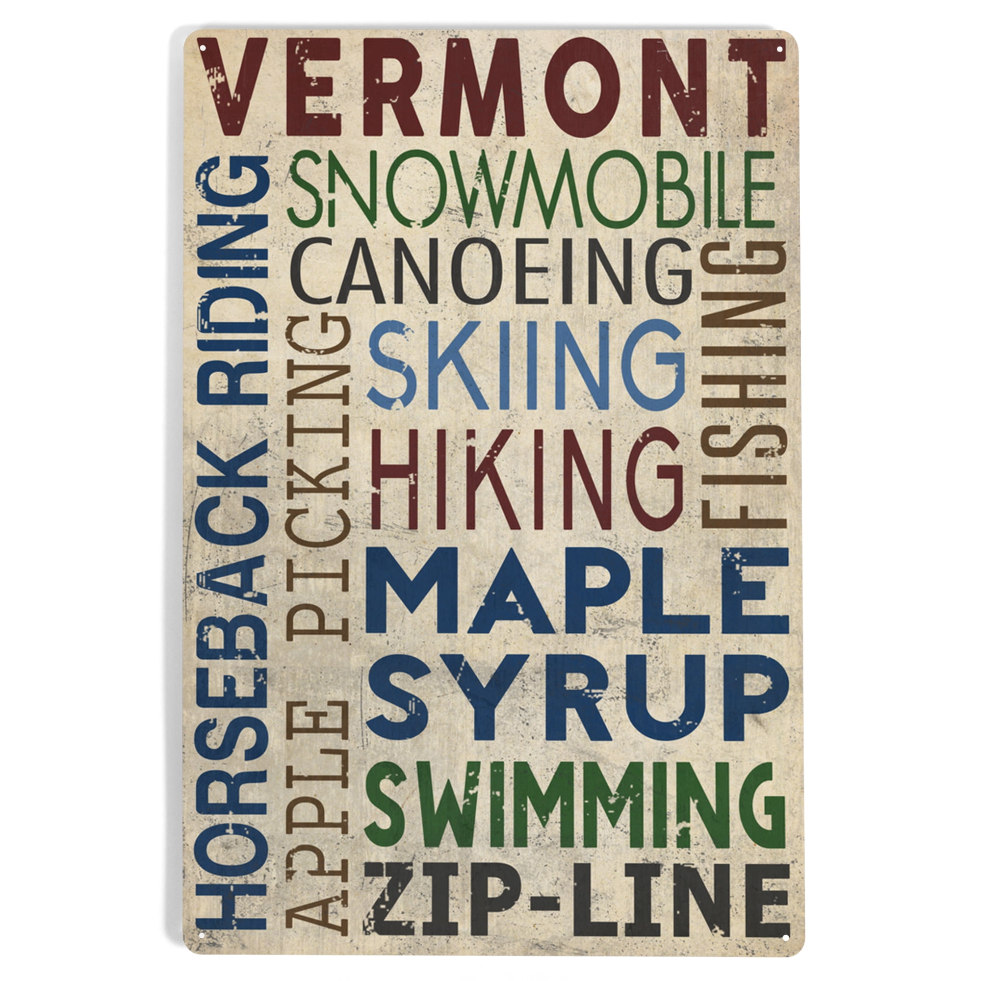 Vermont, Typography (12x18 Aluminum Art, Indoor Outdoor Metal Sign ...