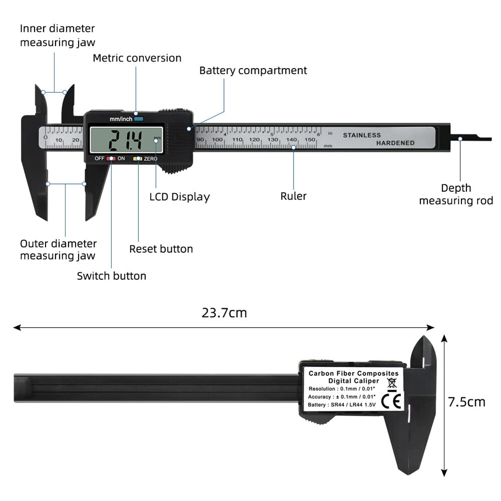 Vernier Caliper,Caliper Lcd Display Fiber Precision Slide 0-6 Inch ...