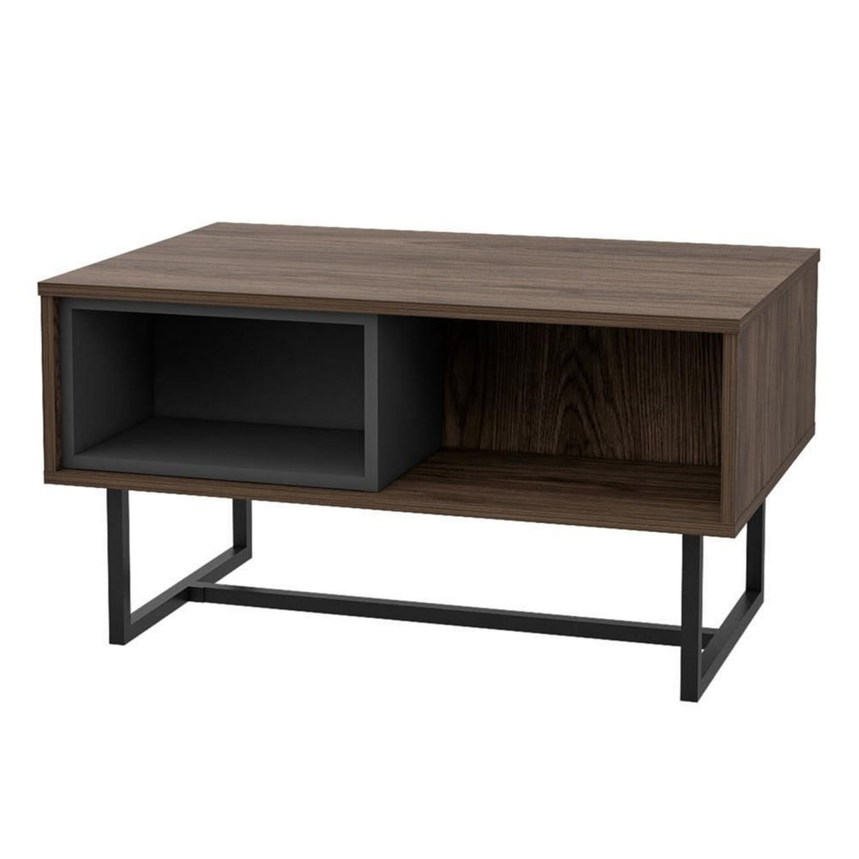 Vero 31 Inch Coffee Table, 2 Open Compartments, Wood Grains, Walnut ...