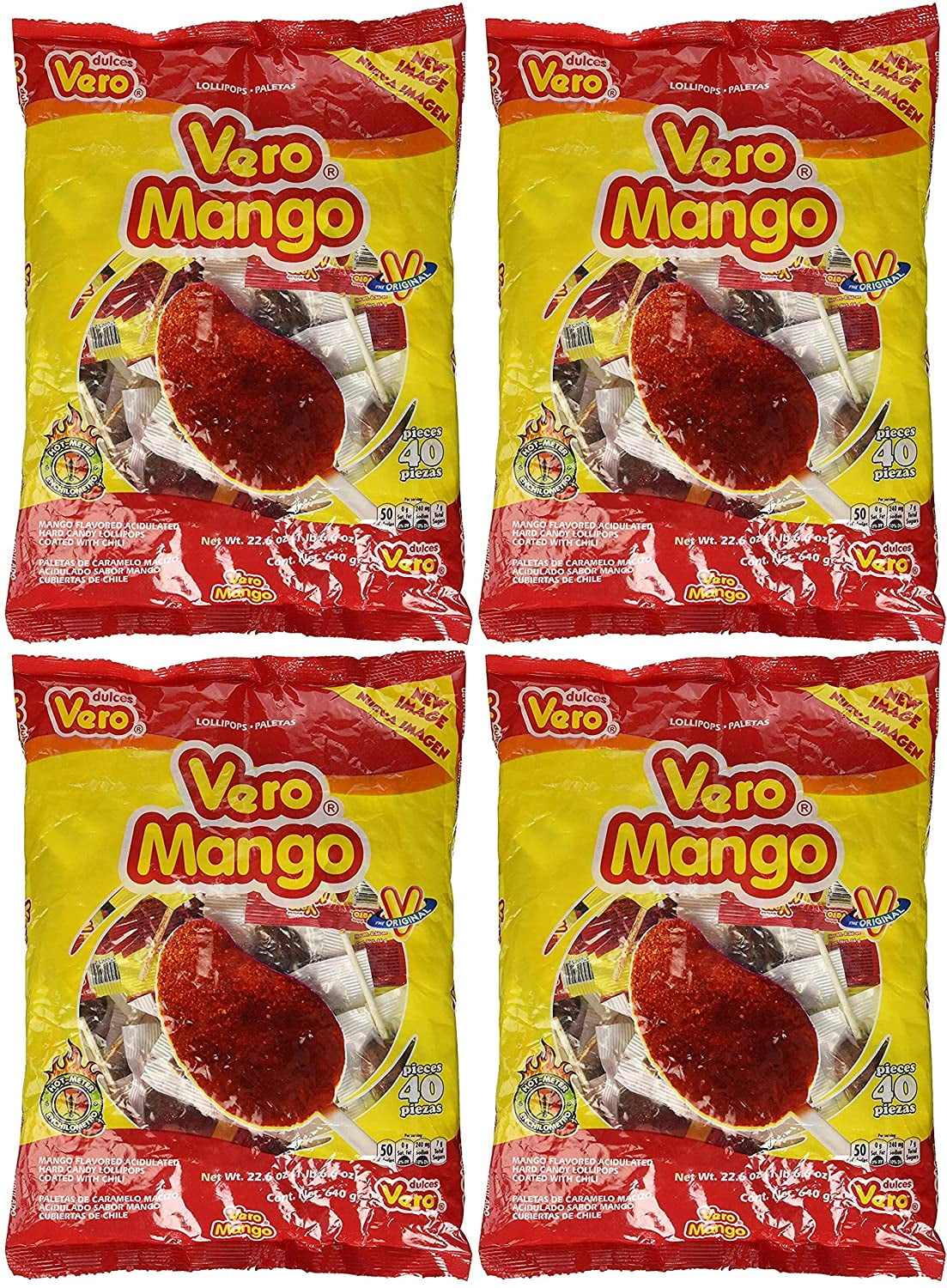 Vero Mexican Mango Flavor Hard Candy Lollipops, Spicy Chili Coated, 22. ...
