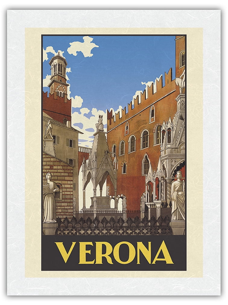 Verona Italy - Piazza delle Erbe Square - Vintage Travel Poster c.1938 ...