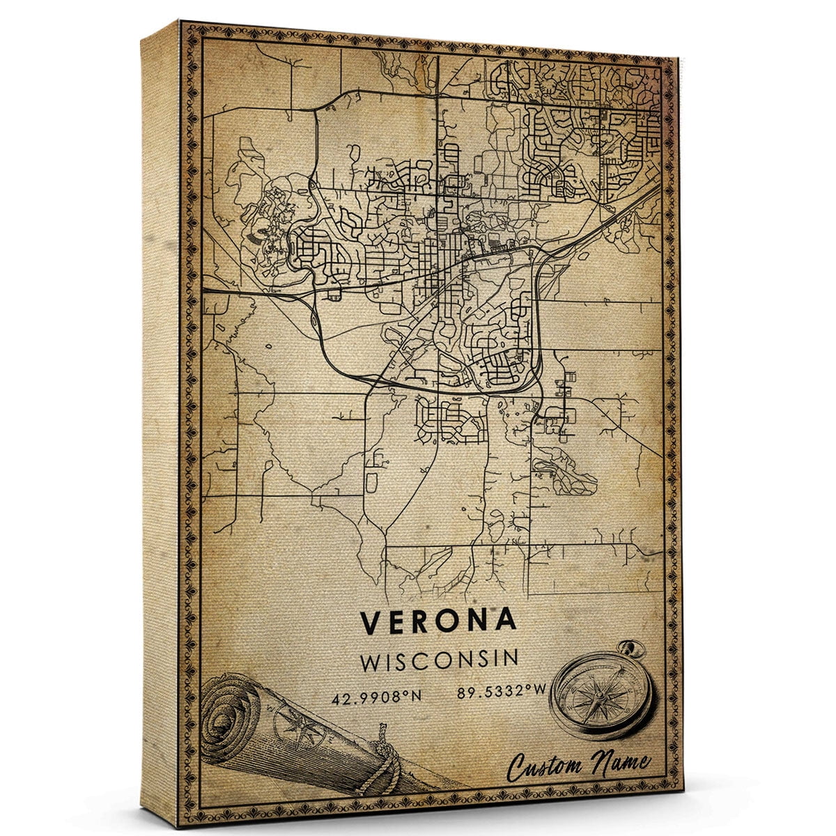 Verona Map Poster, Wisconsin Map Art Poster, Canvas, Verona Map City ...