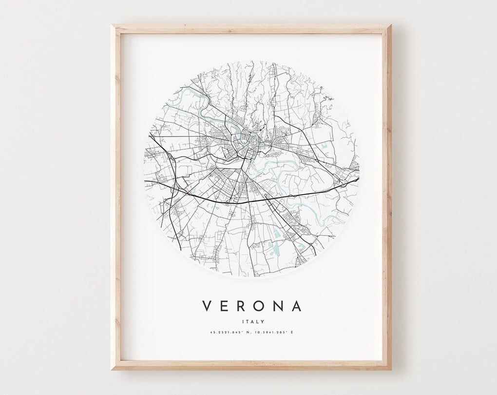 Verona Map Print, Verona Map Poster City Wall Art, Verona Road Map ...