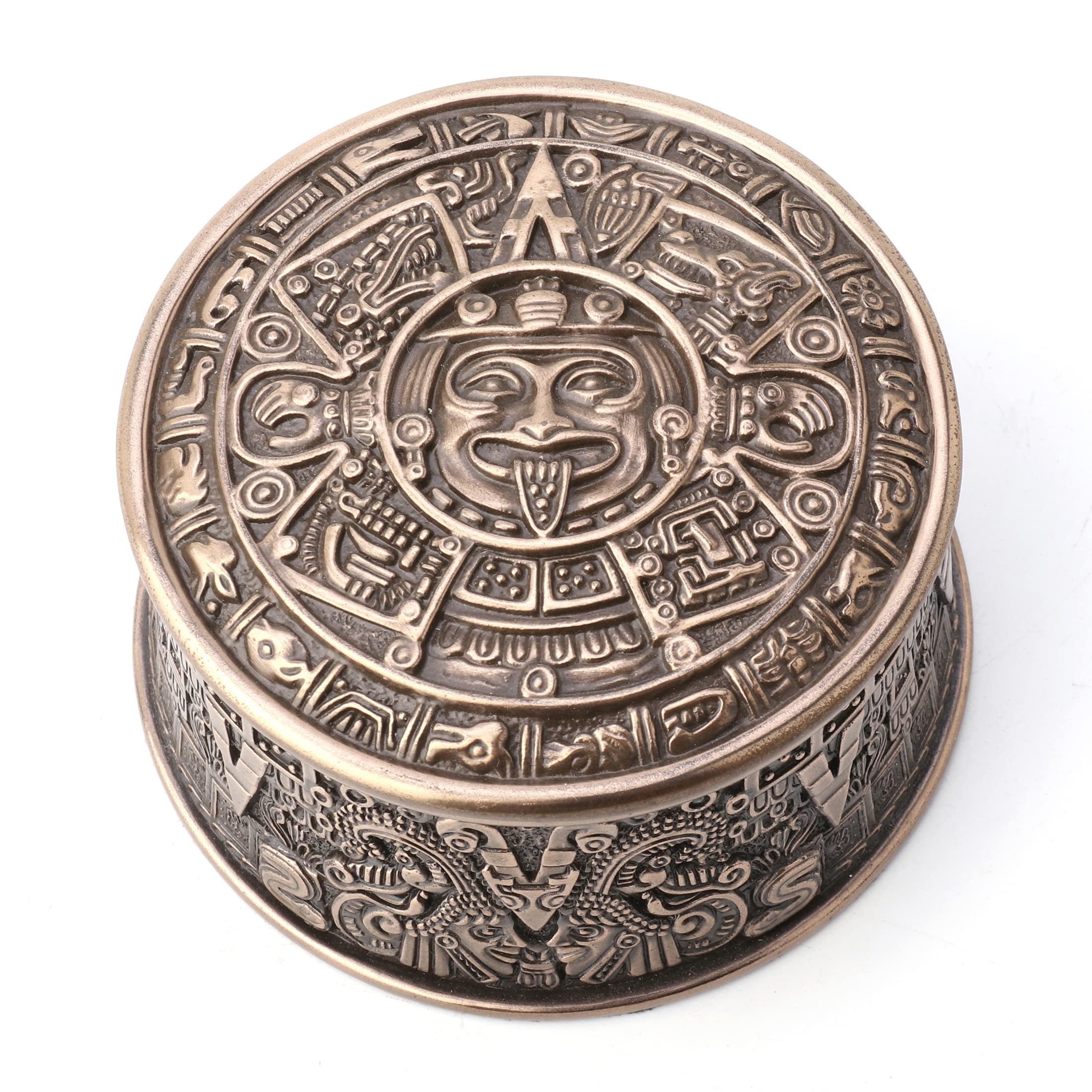 Veronese Design 2 3/8" Tall Aztec Sun Stone Round Trinket Box Antique ...