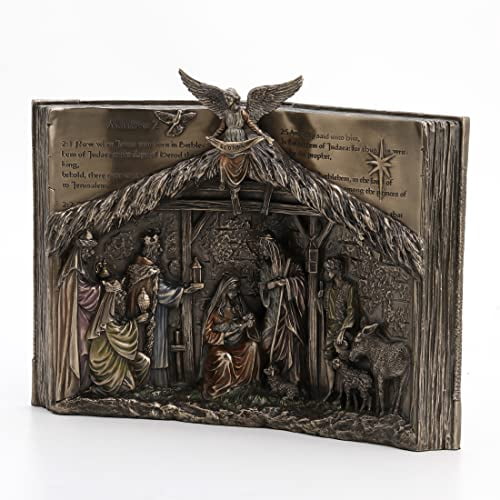 Veronese Design 9" Holy Bible Nativity Stand Resin Sculpture Bronze ...