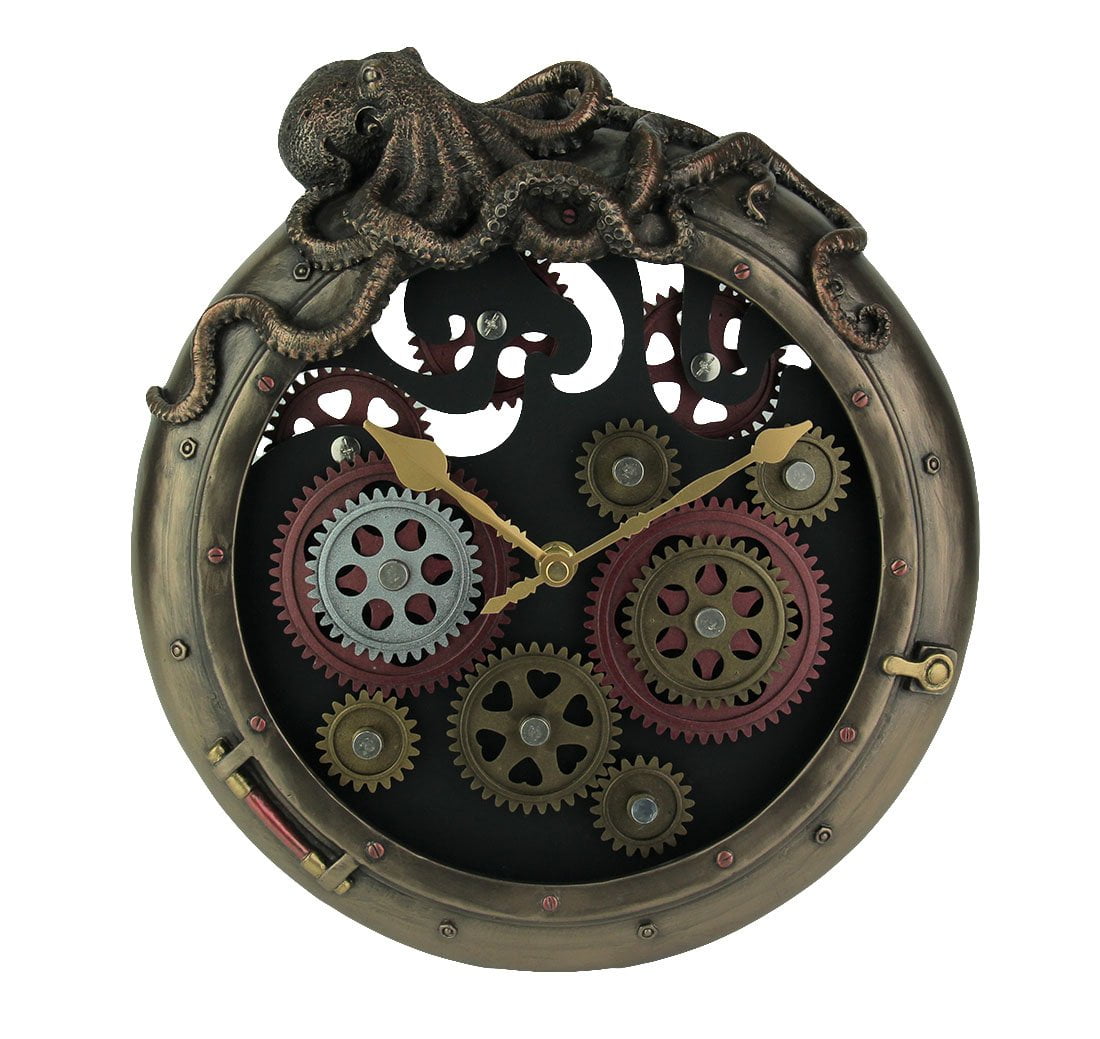 Veronese Design Steampunk Bronze Finish Octopus Porthole Wall Clock ...